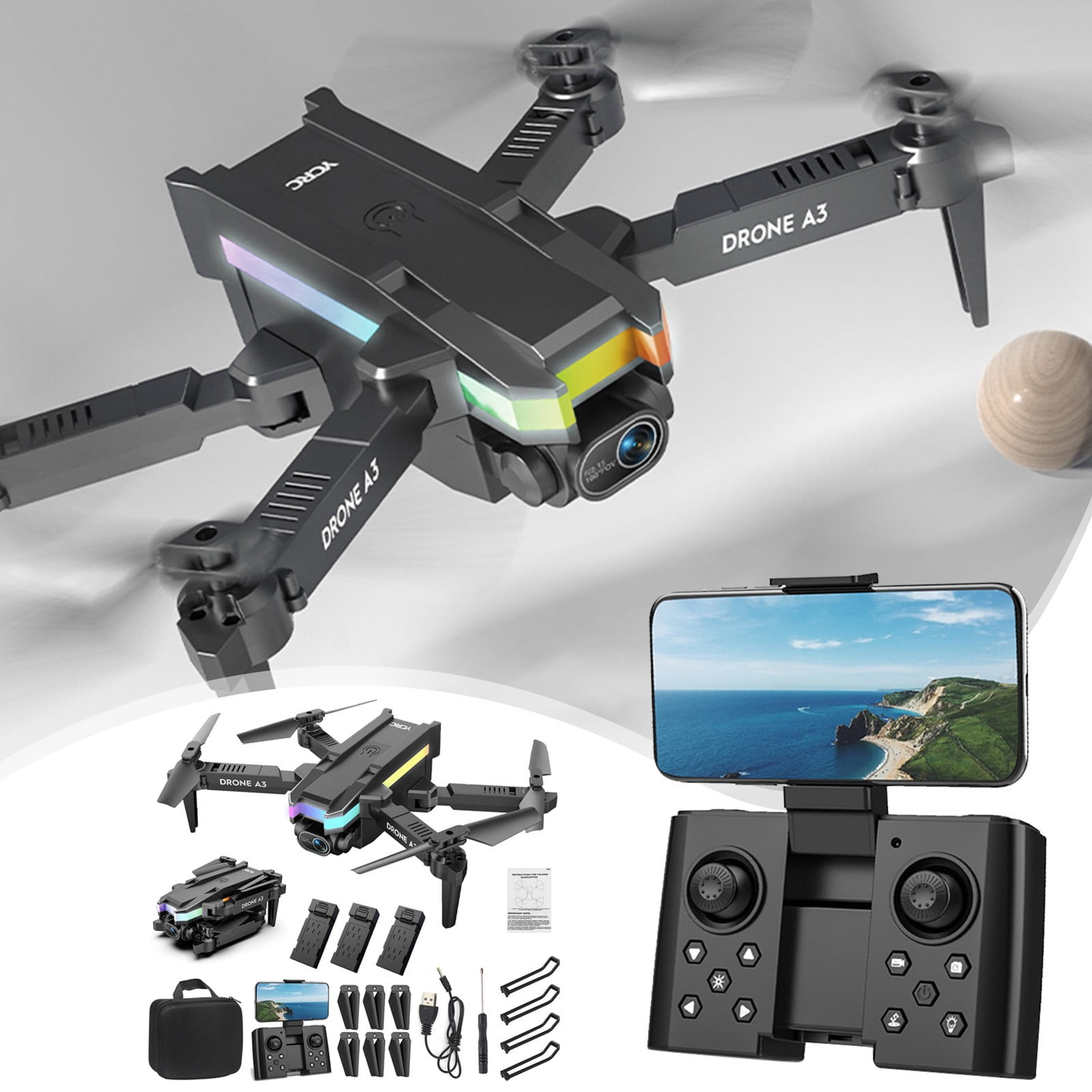 ZZkhGo [Spare Fan Blade x12] Drone HD FPV Remote Control Toy Mini Dual ...