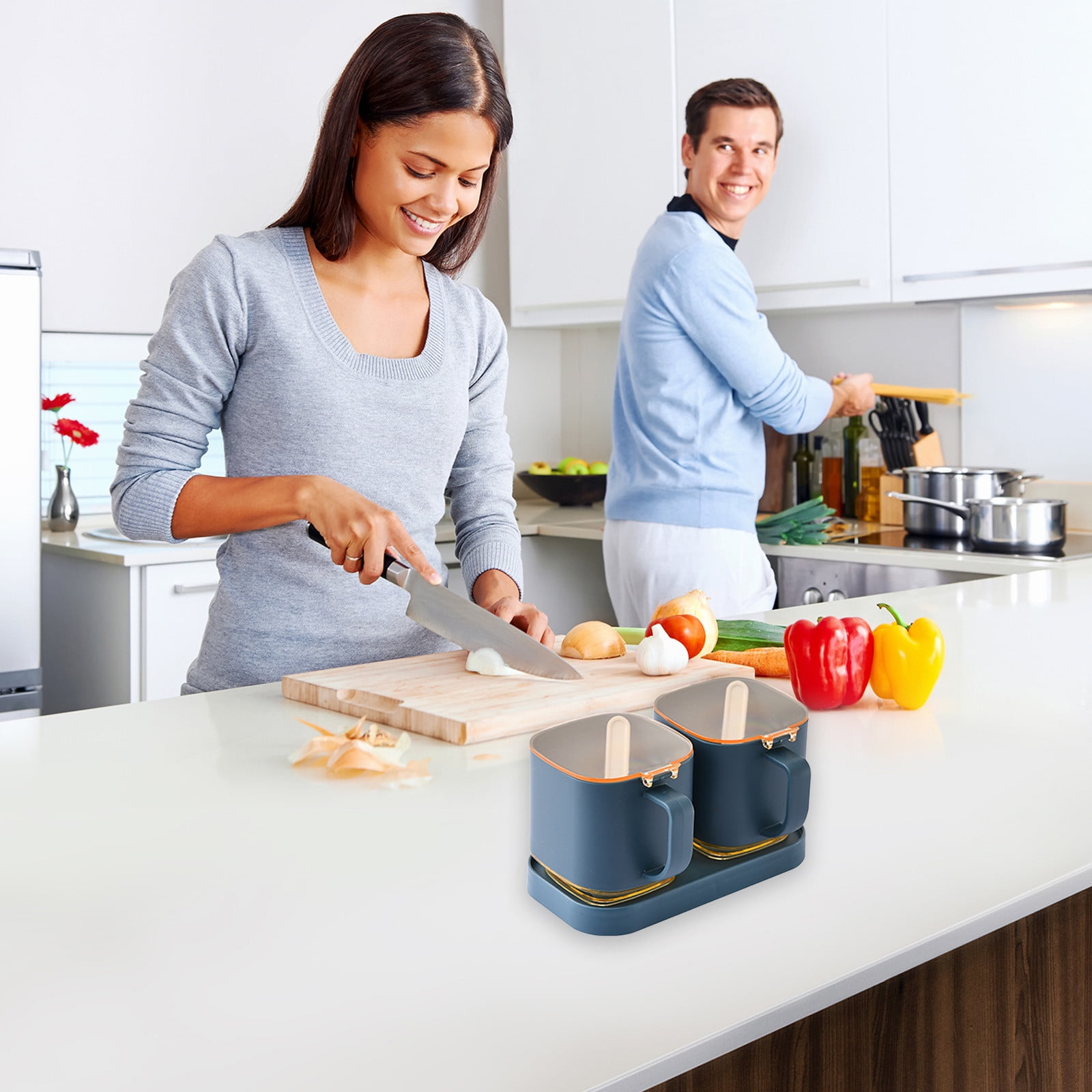 Usmixi Standing Lid Seasoning Jar Glass Shaker Kitchen Seasoning Bottle ...