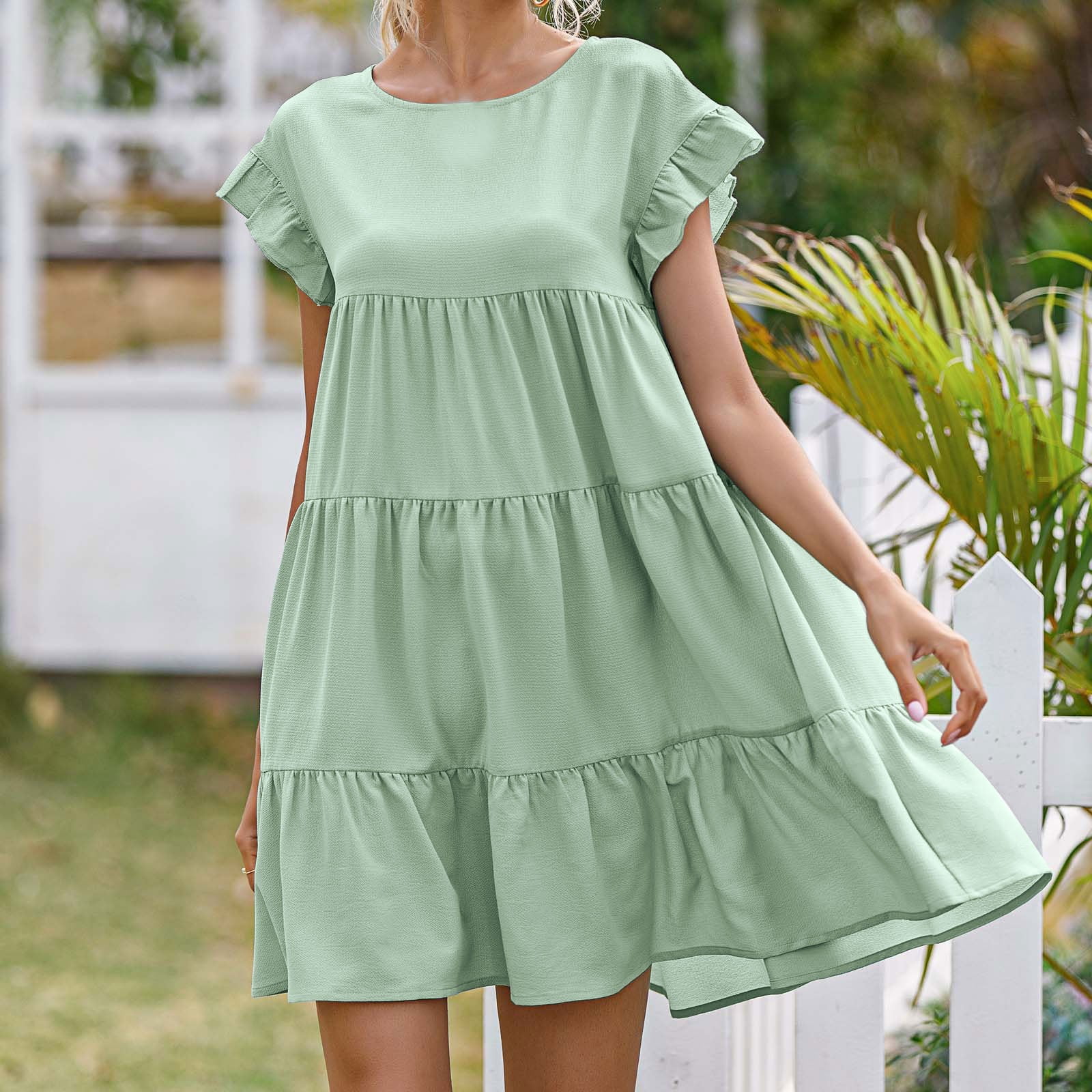 Usmixi Summer Dresses for Women Beach Casual Loose Ruffle Swing Short ...