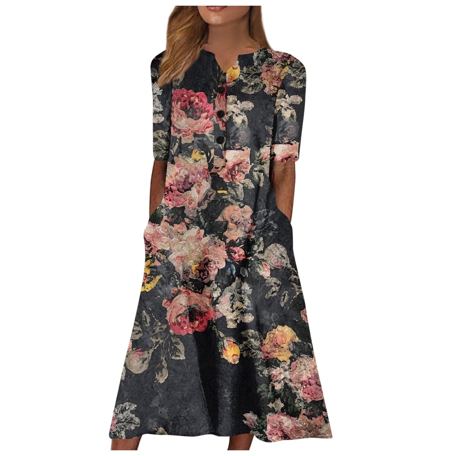 Usmixi Summer Dresses for Women Casual Pocket Button Down Plus Size ...