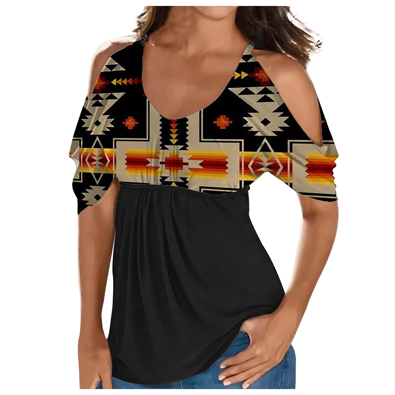 Usmixi Summer Tee Shirt for Women Women's Cold Shoulder Tops Empire ...