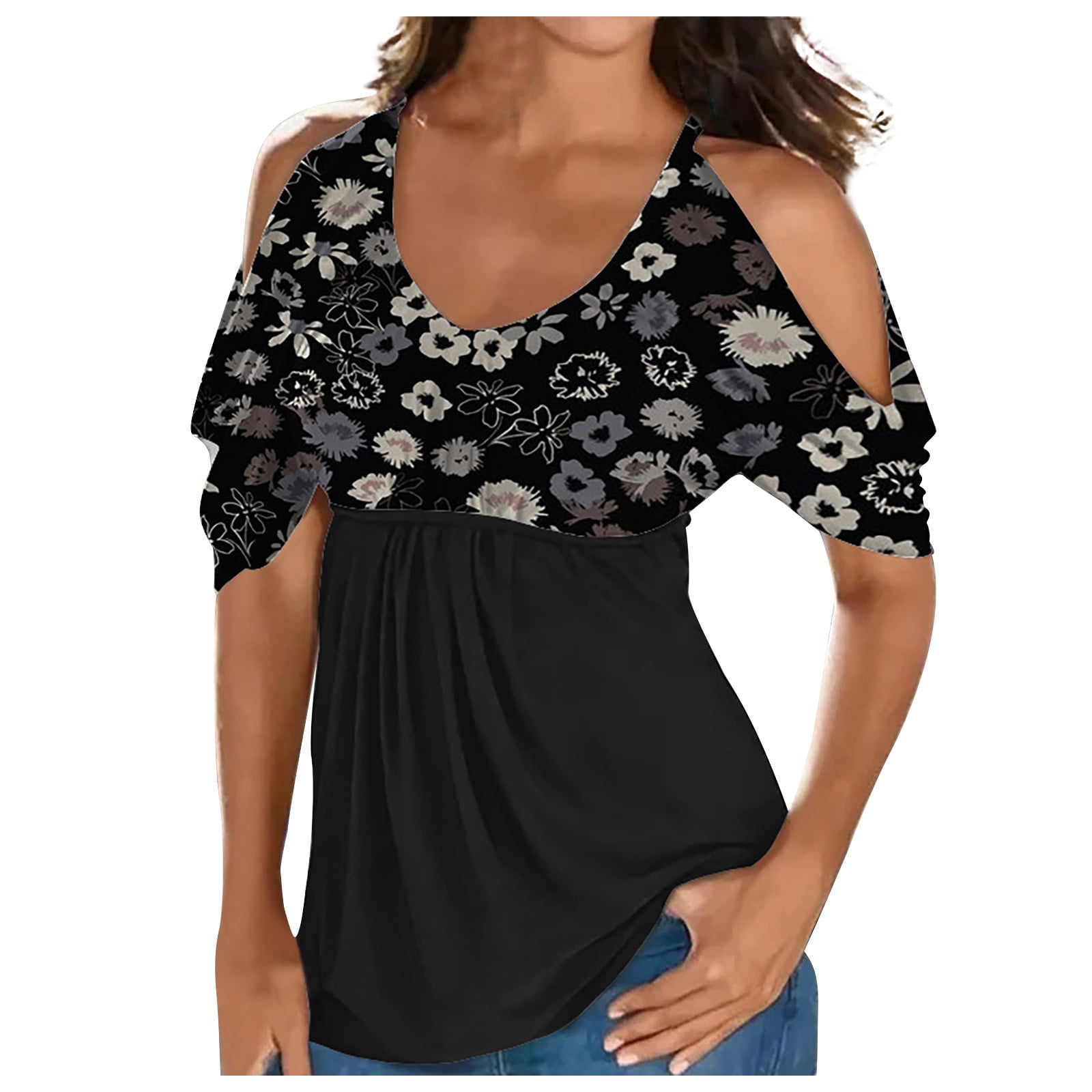 Usmixi Summer Tee Shirt for Women Women's Cold Shoulder Tops Empire ...