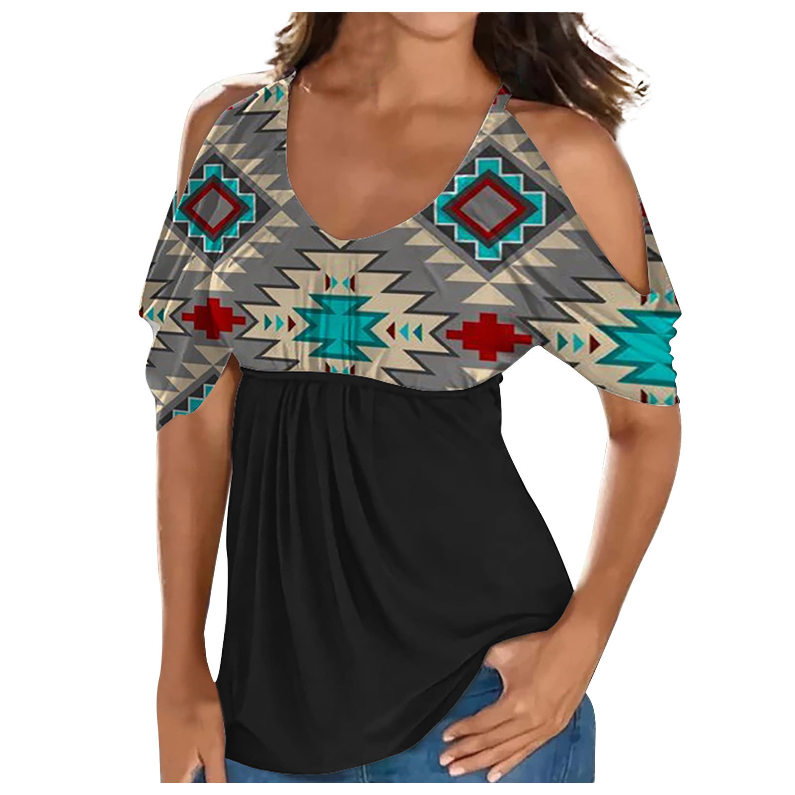 Usmixi Summer Tee Shirt for Women Women's Cold Shoulder Tops Empire ...