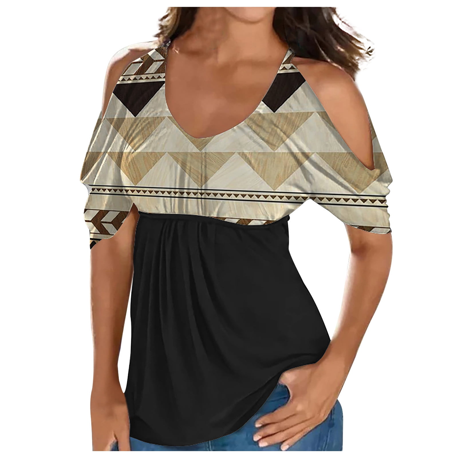 Usmixi Summer Tee Shirt for Women Women's Cold Shoulder Tops Empire ...