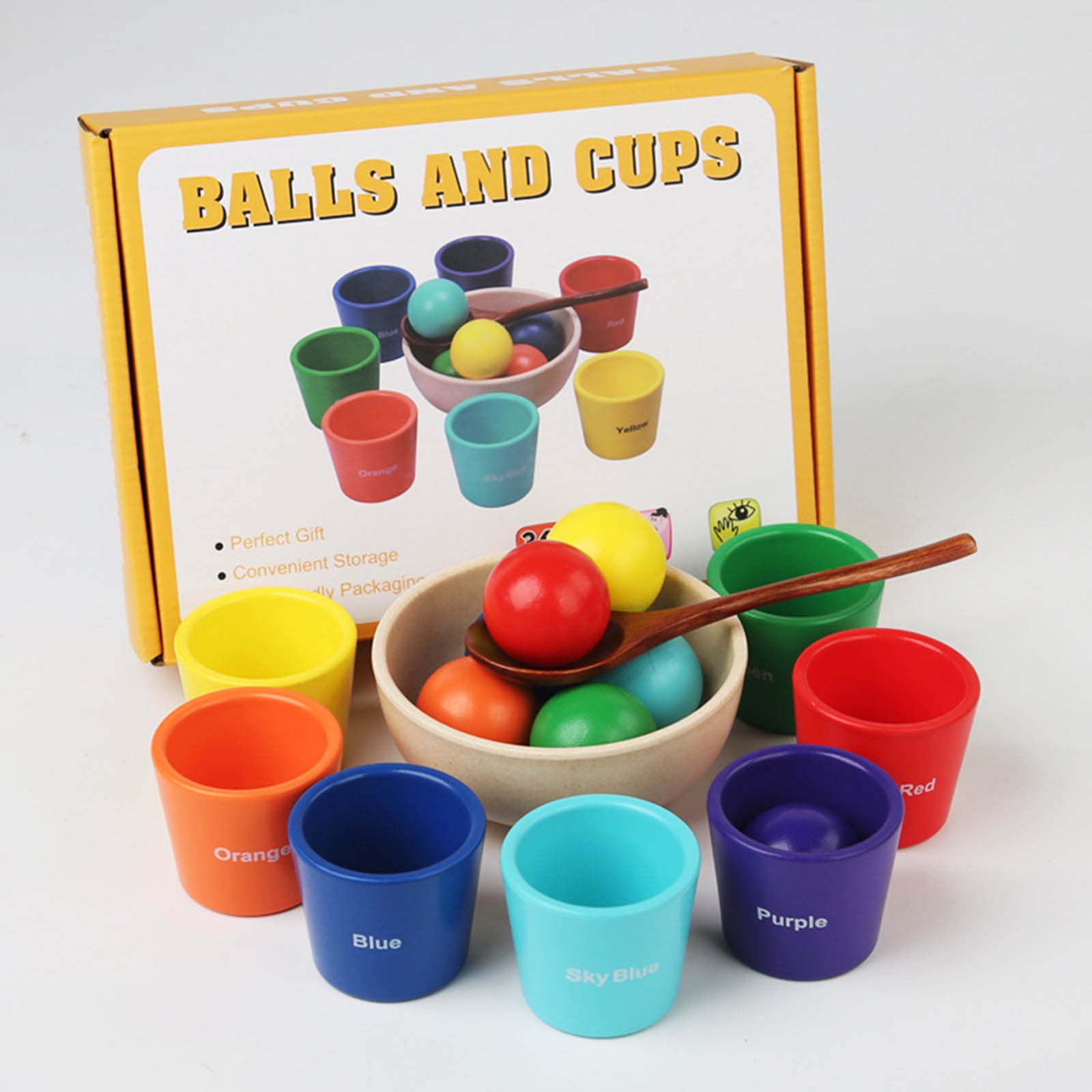 Usmixi Toy From 1 Year Wooden Sorting Stacking Toy 7 Balls Wooden Balls In Cups Babys Toy for ...