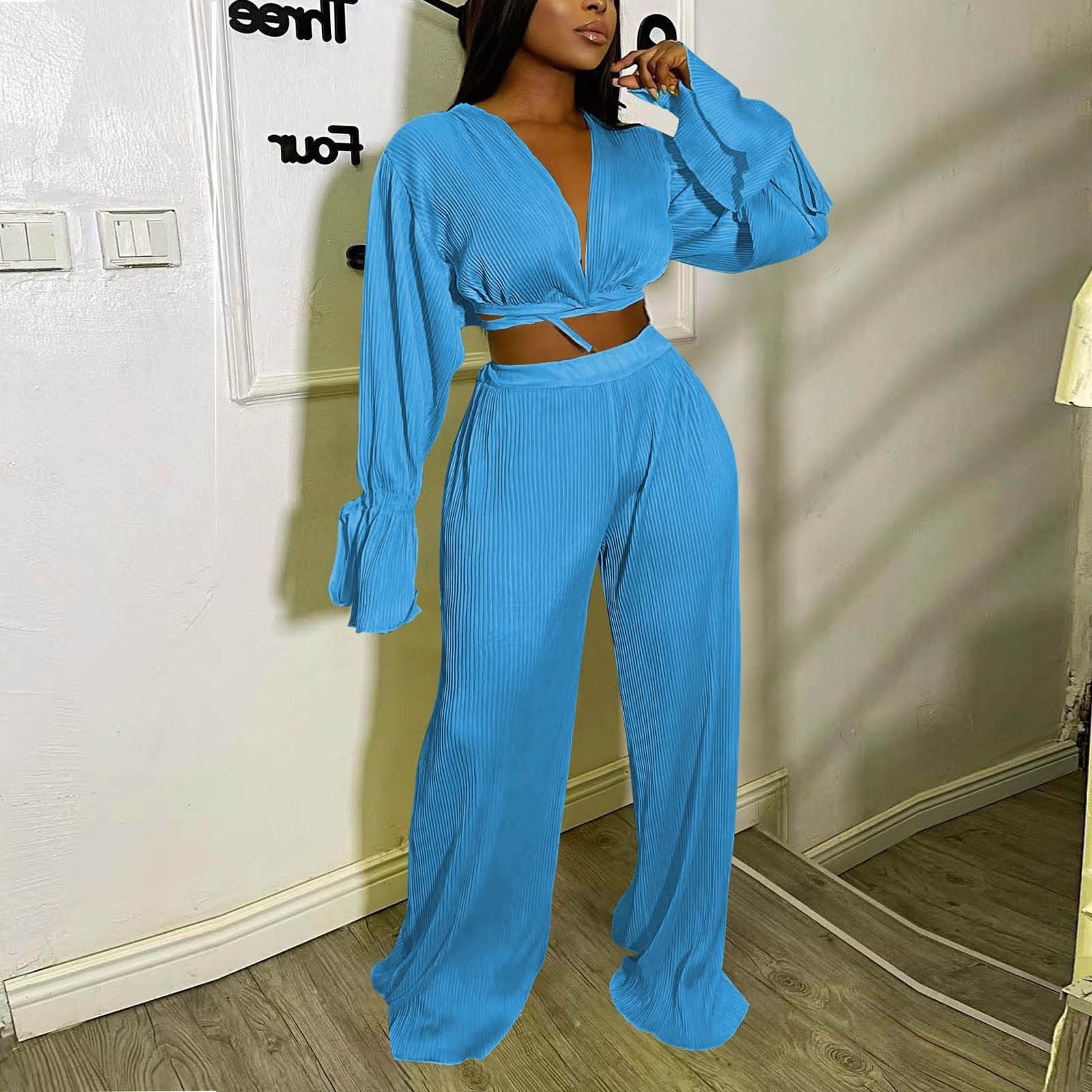 Usmixi Tracksuits Set for Women Long Sleeve Cropped Pullover Top 2 ...