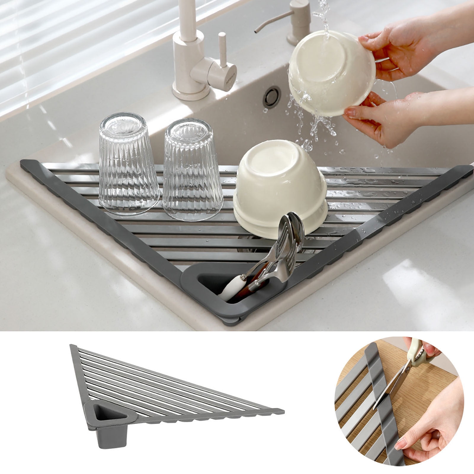 Usmixi Triangle Dish Drying Rack for Sink Corner, Kitchen Drainer Caddy ...