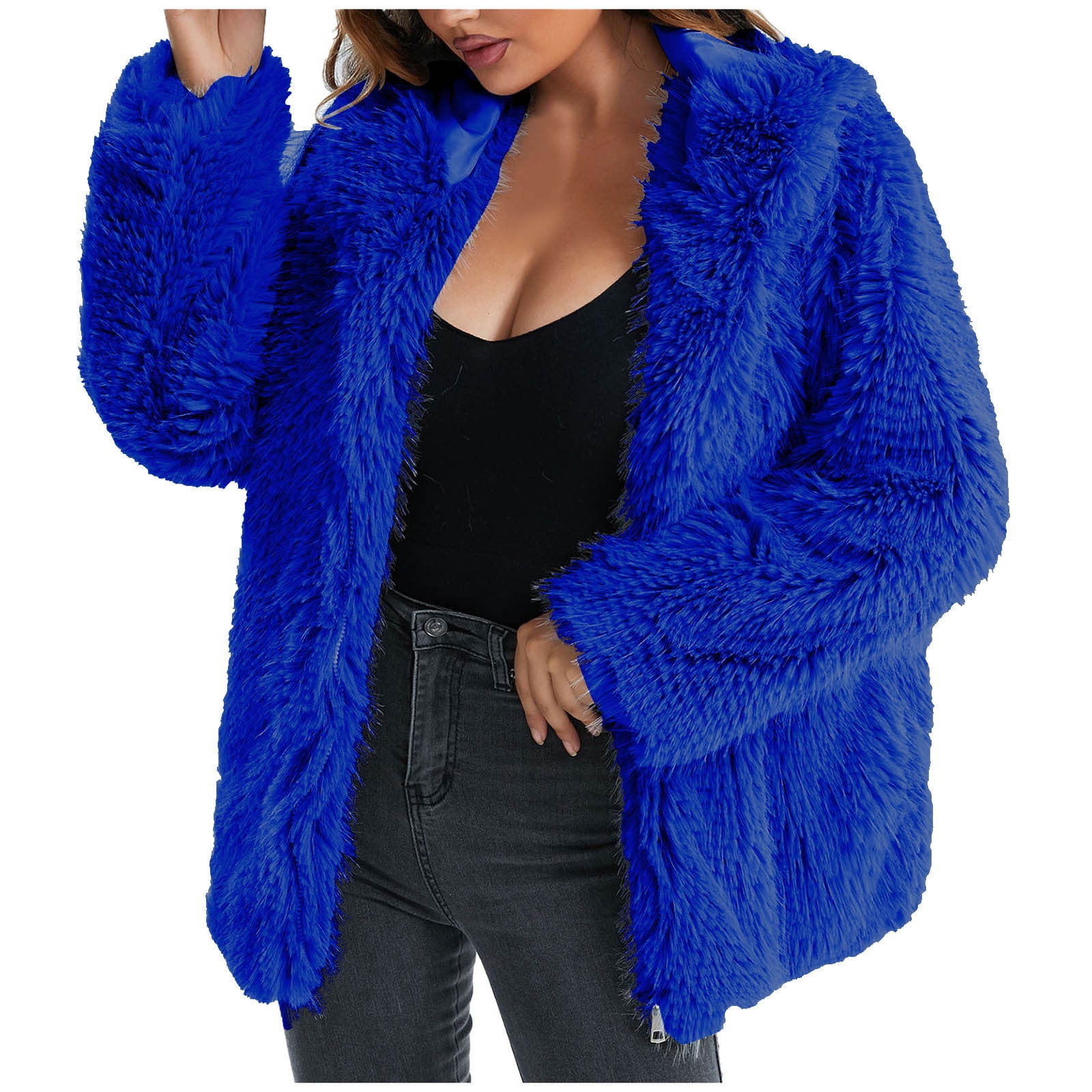 Usmixi Weekly Deals Winter Faux Fur Jacket for Women Plush Coat for ...