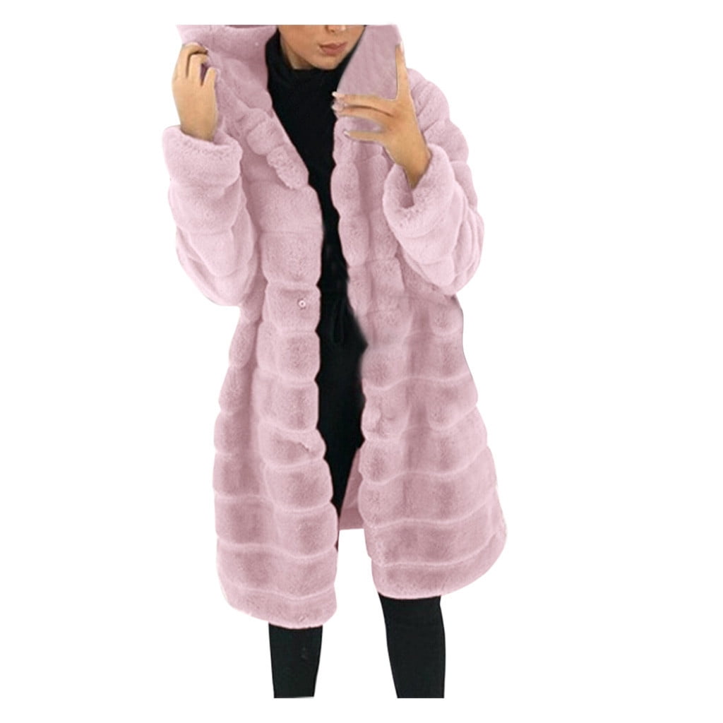 Usmixi Winter Faux Fur Coat for Women Plush Coat for Women Casual Solid ...