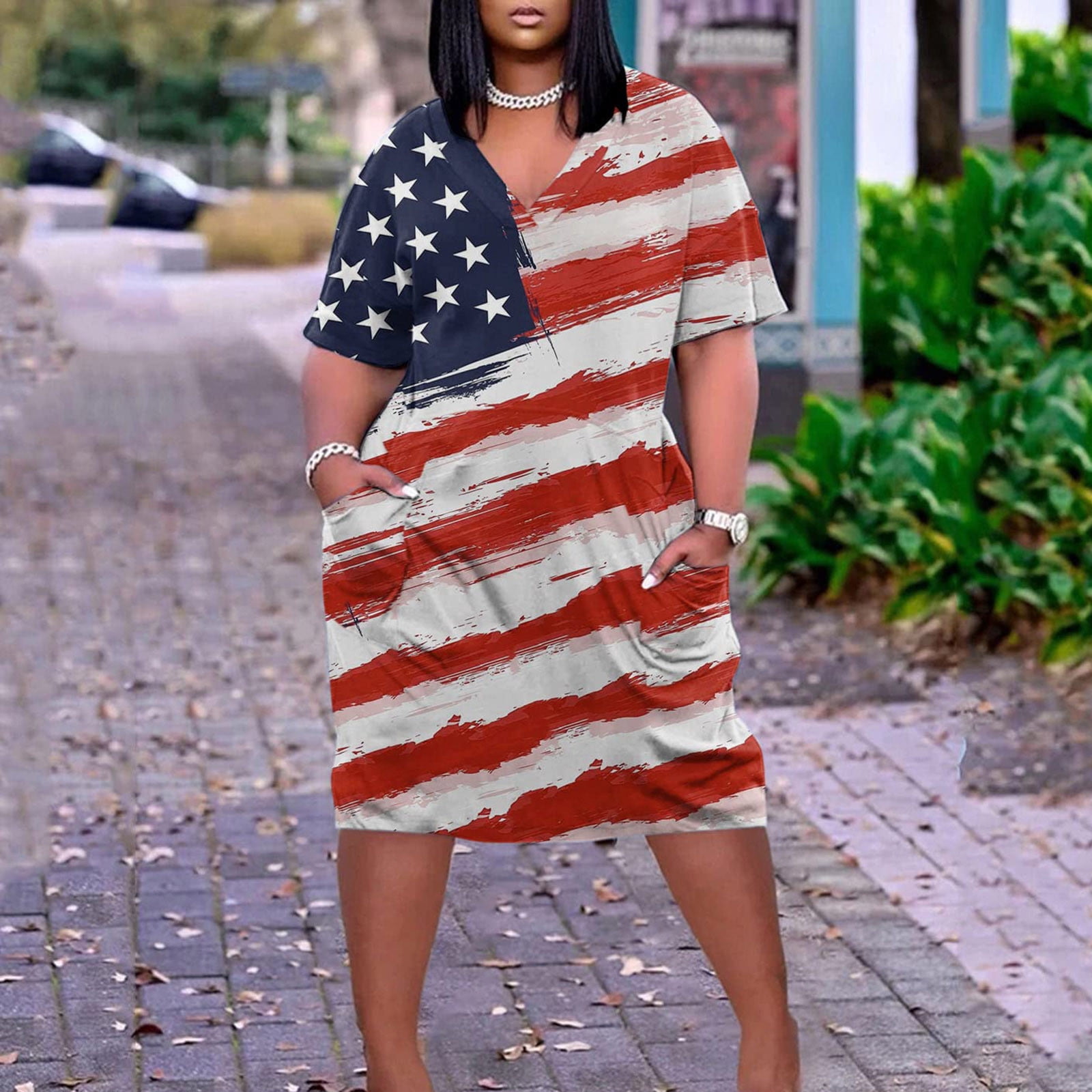 Usmixi Womens Independence Day Dresses 4th of July Plus Size Casual ...