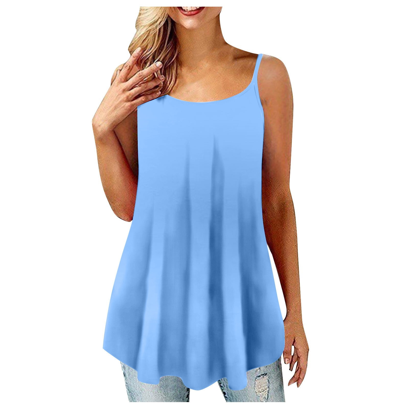 Usmixi Womens Tank Tops Plus Size Flowy Pleated Swing Spaghetti Strap ...