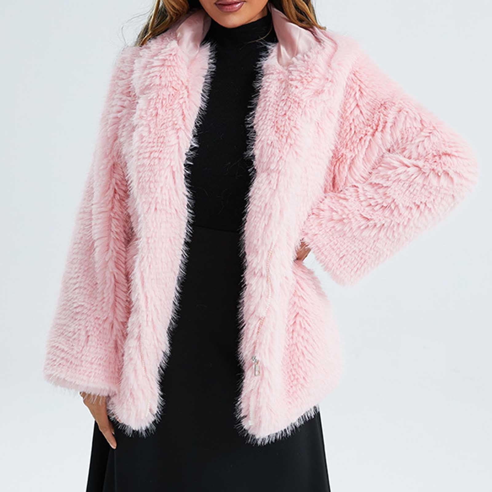 Usmixi Womens Winter Faux Fur Jacket Plush Coat for Women Long Sleeve ...