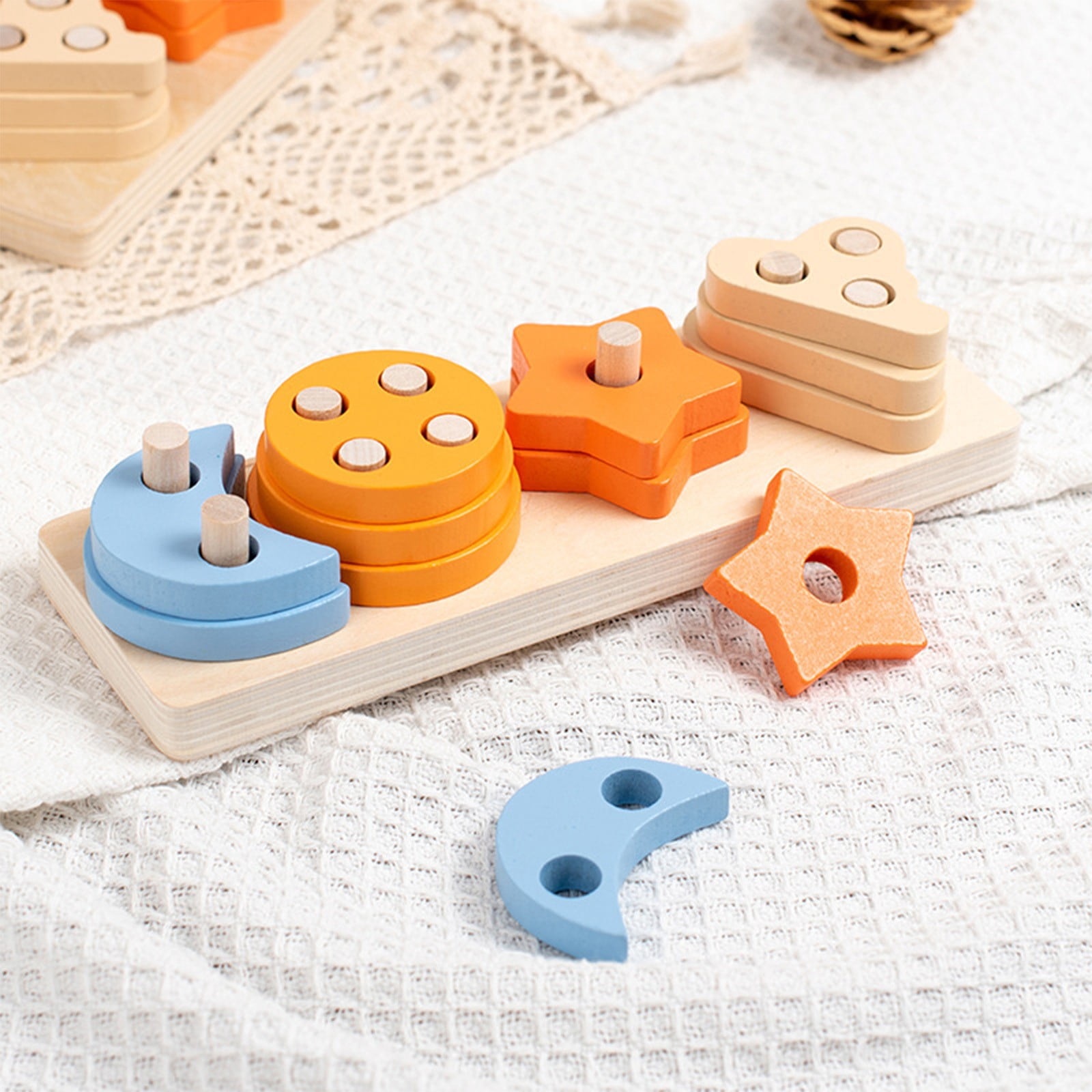 Usmixi Wooden Early Education Toys with Geometric Shapes Column Sets To ...