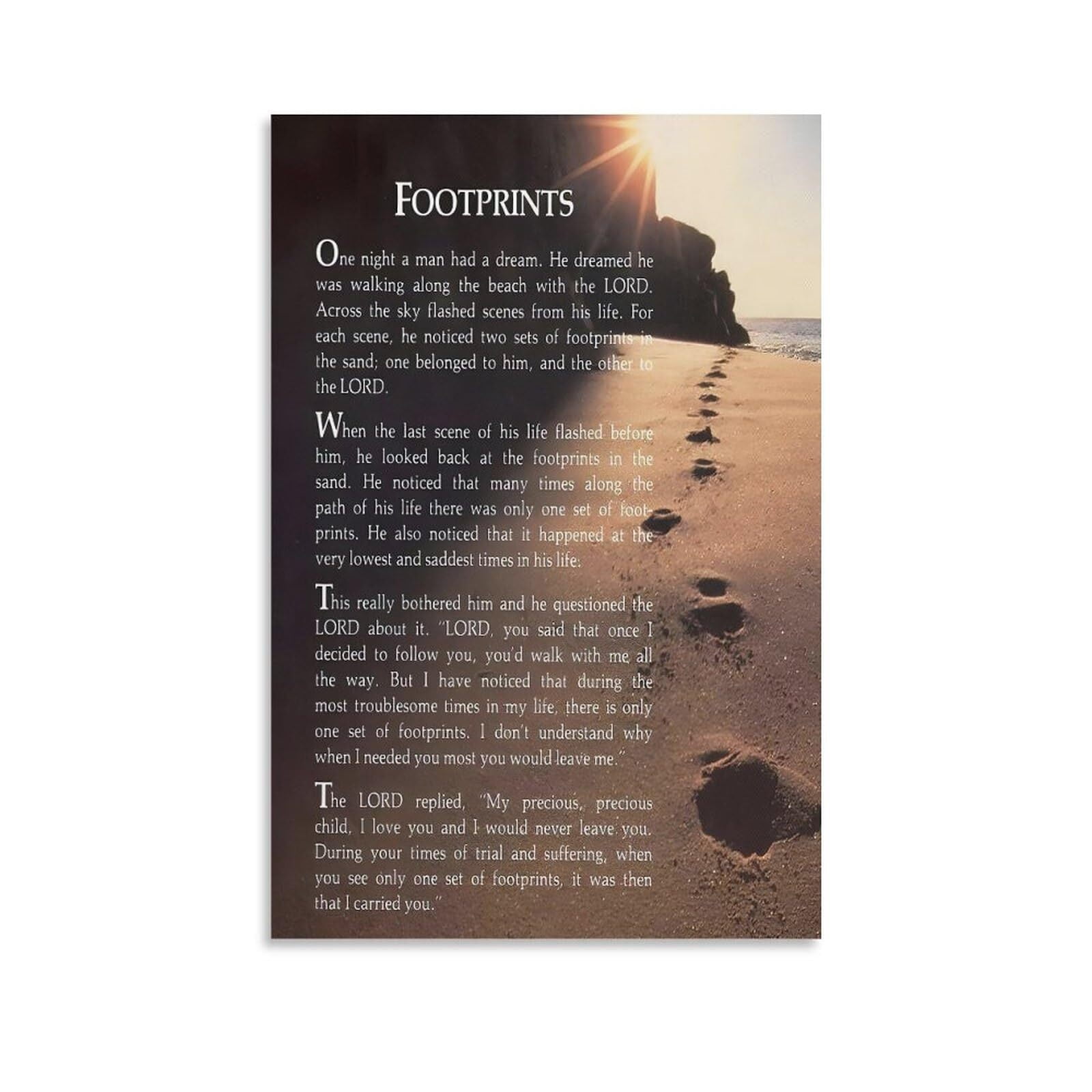 Usoway Footprints In The Sand Motivational Christian Poem Wall Art ...