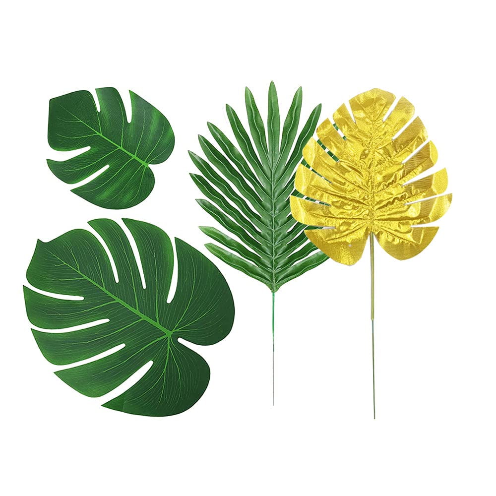 Uspace Palm Leaves Artificial Tropical Monstera Set - 44 Pieces 4 Kinds Faux with Stems Jungle ...