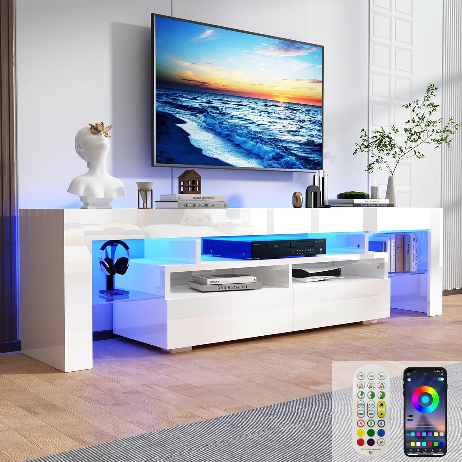 Uspeedy 63in TV Stand for 65/70 inch TV,Modern LED TV Stand for Living ...