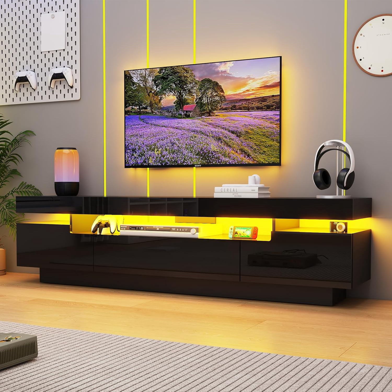 Uspeedy 70IN White TV Stand for 75/80 inch TV,Modern LED TV Stand for ...