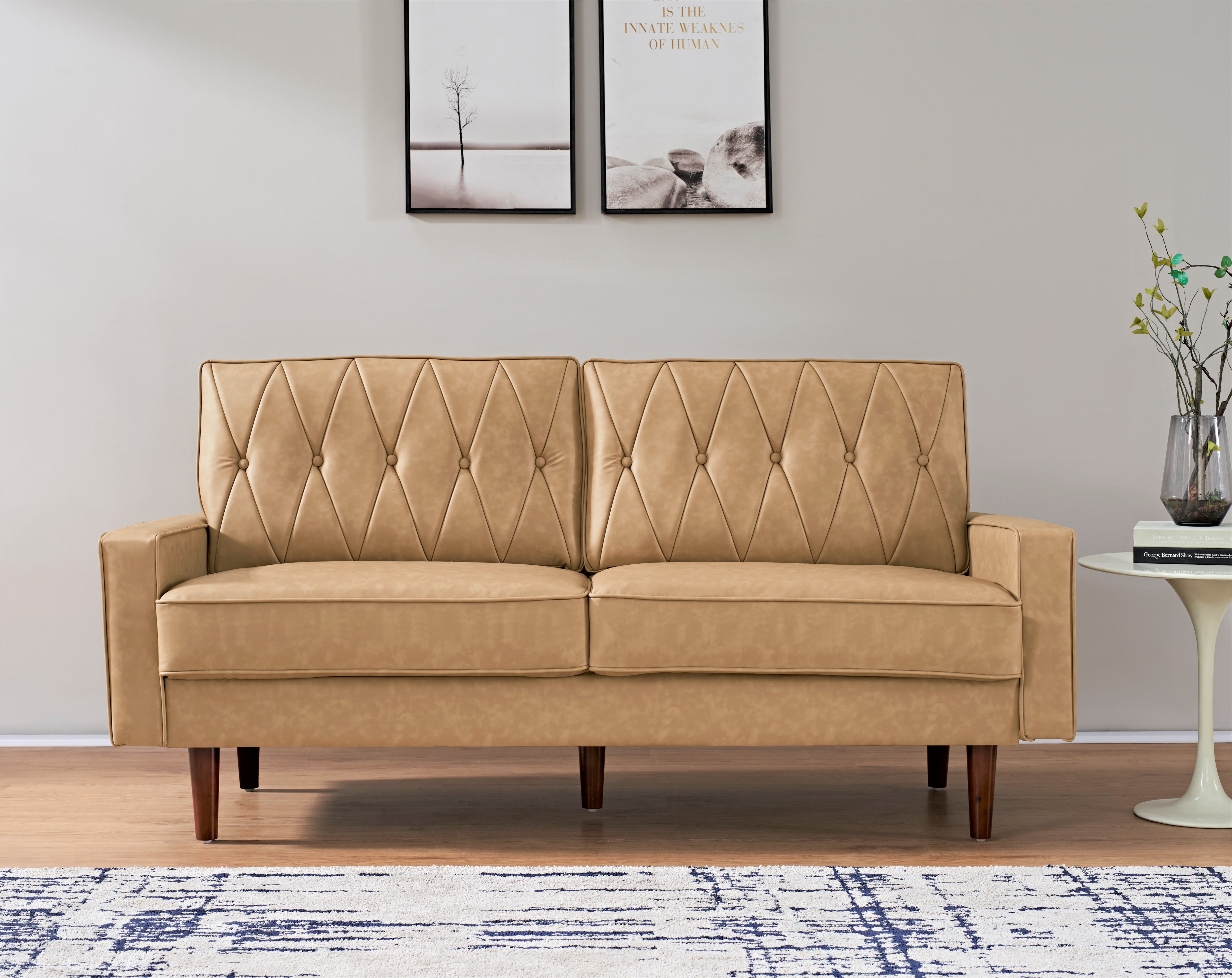 Free Shipping! Uspridefurniture Camel Faux Leather Tufted Sofa with ...