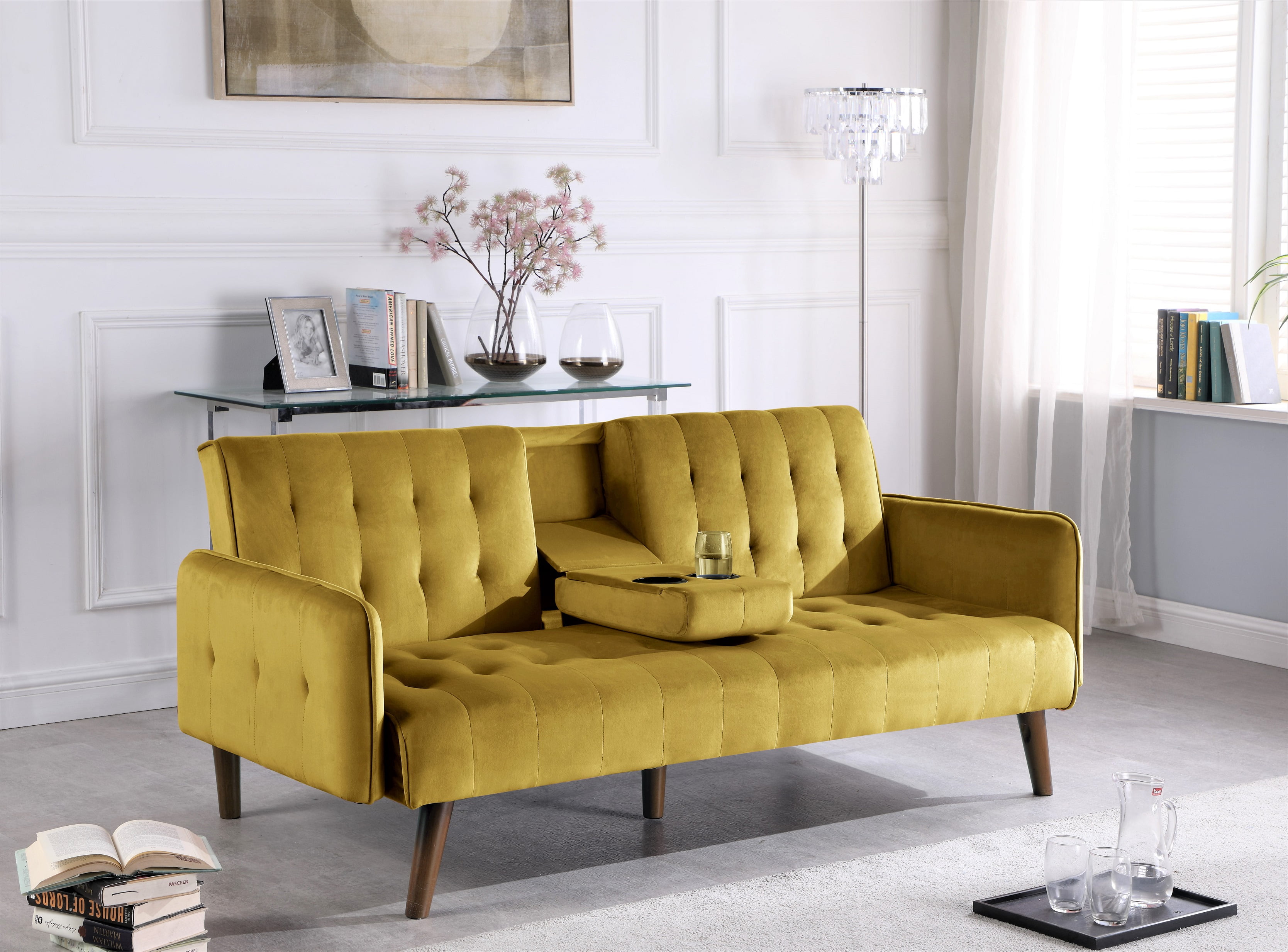 Free Shipping! Uspridefurniture 78'' Yellow Velvet Convertible Sofa Bed ...