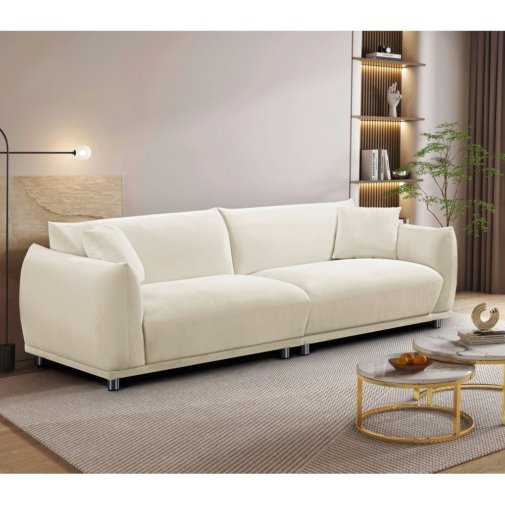 Uspridefurniture Bernadine 88.2 W Metal Legs Velvet Sofa Cream White