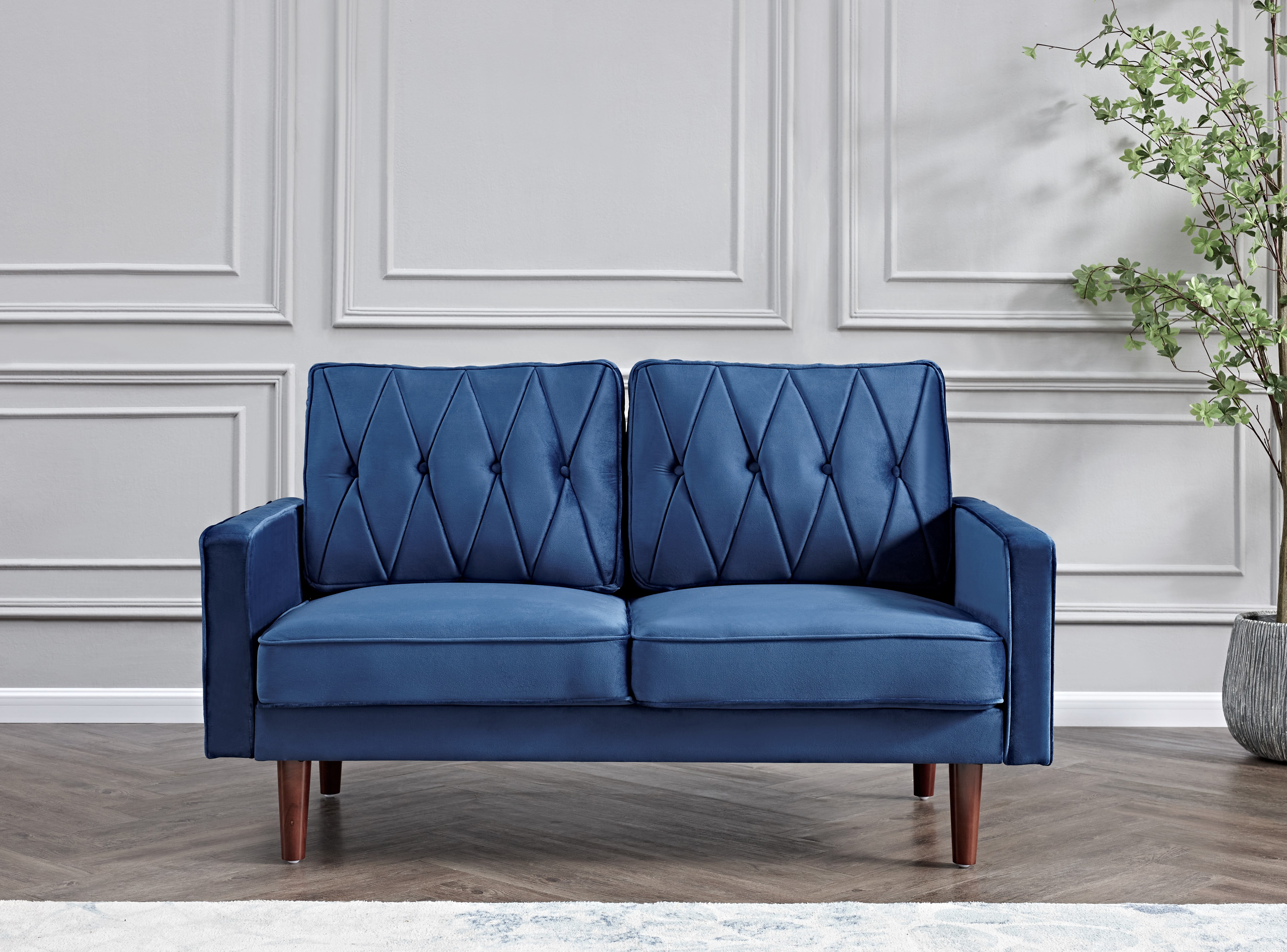 Uspridefurniture Feemster 57.5'' Velvet Square Arm loveseat,Dark Blue ...