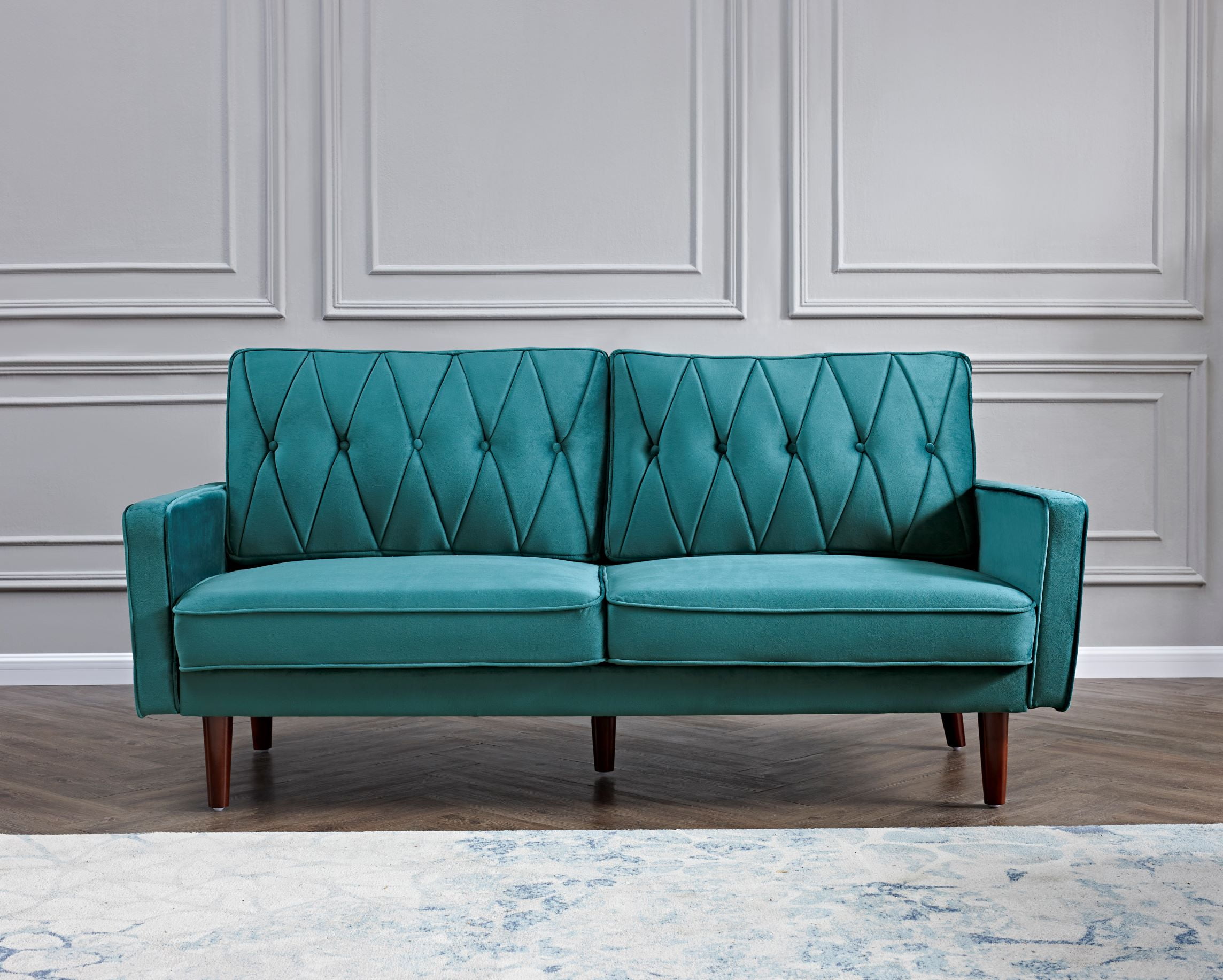 US Pride Furniture Feemster 69.3'' Velvet Square Arm Sofa, Blue/Green ...