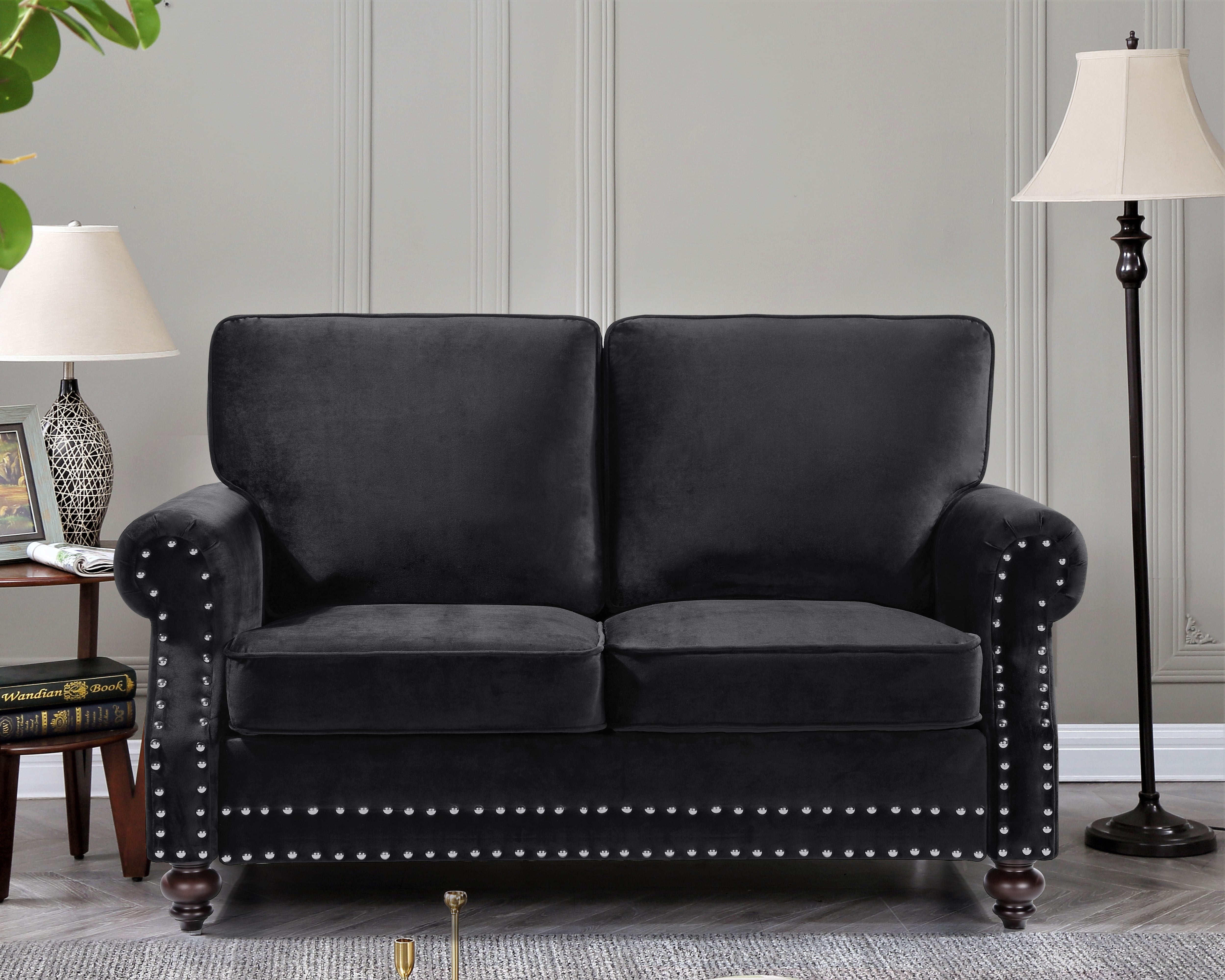 Uspridefurniture Feingold Velvet Rolled Arm Loveseat - Black - Walmart.com