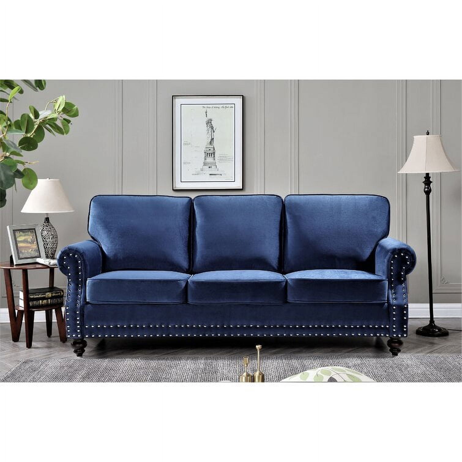 Uspridefurniture Feingold 85'' Velvet Rolled Arm Sofa - Blue - Walmart.com