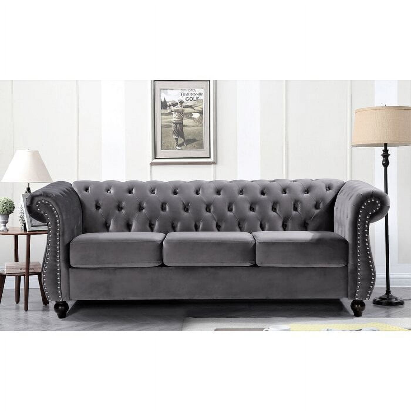 Uspridefurniture Fender 82.6'' Velvet Rolled Arm Sofa -Gray - Walmart.com