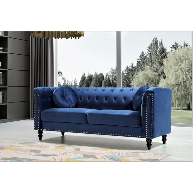 Uspridefurniture Lueck 76'' Velvet Rolled Arm Sofa -Blue - Walmart.com