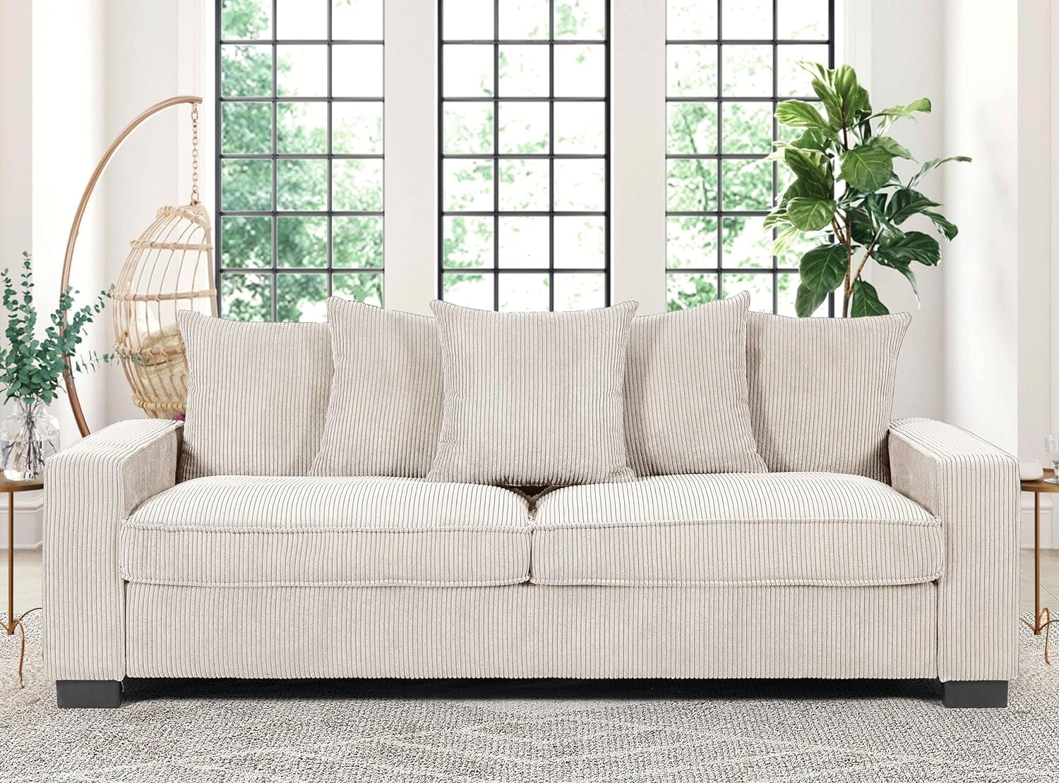 Container Furniture Luxe Corduroy Sofa - 3 Seater Couch - White ...