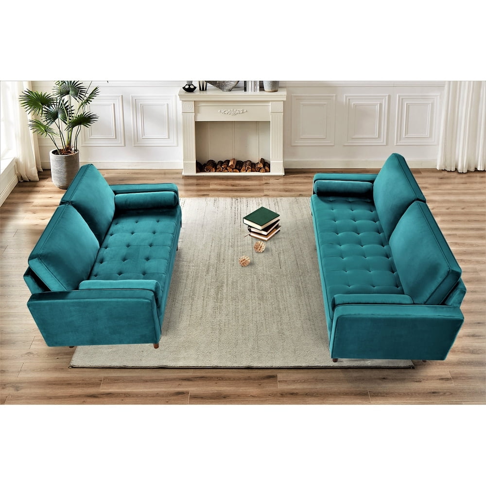 Uspridefurniture Monahan Velvet 2pc Living Room Sets Sofa Loveseat Greenish Blue