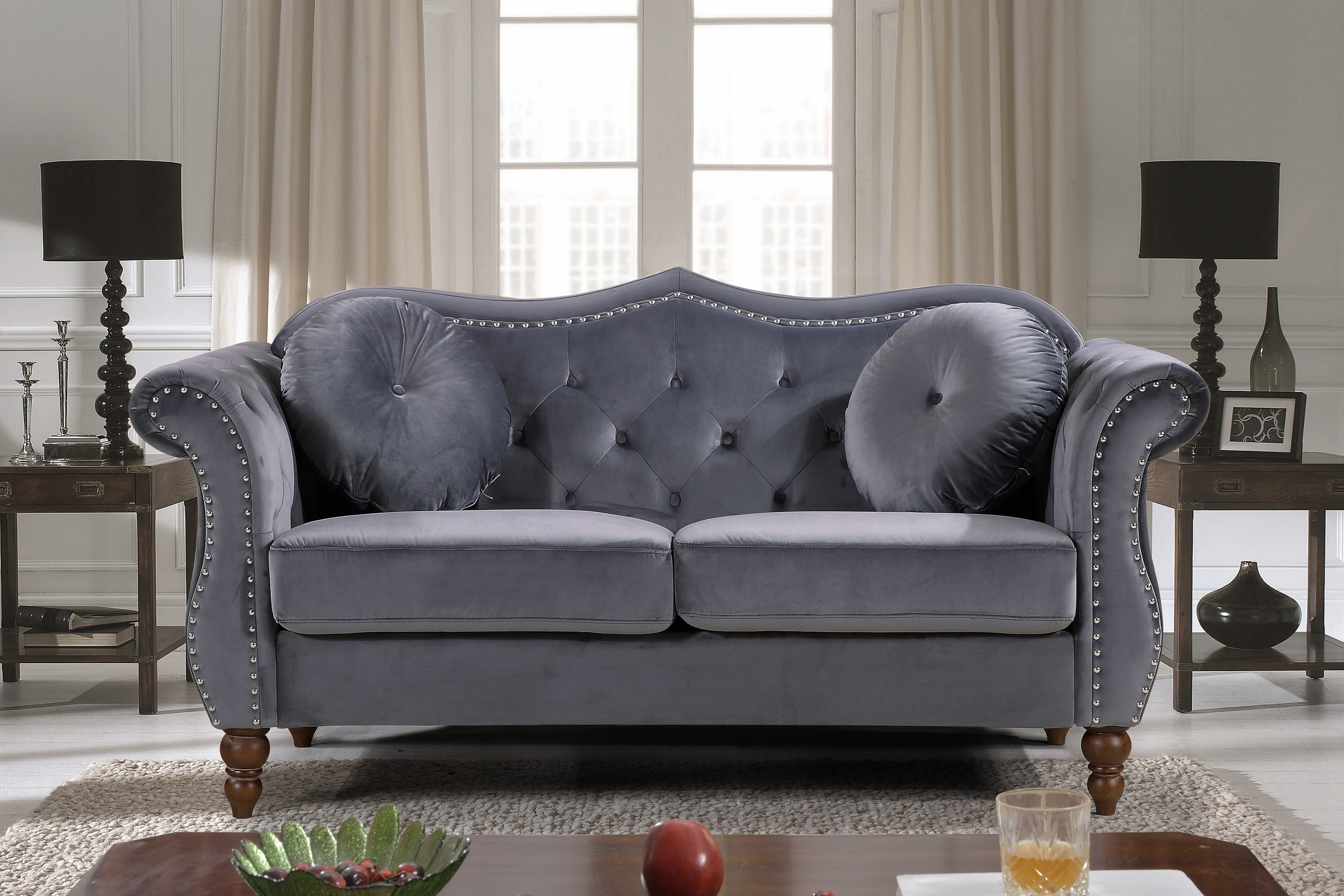 Uspridefurniture Tommy Chesterfield Velvet Loveseat,Gray - Walmart.com