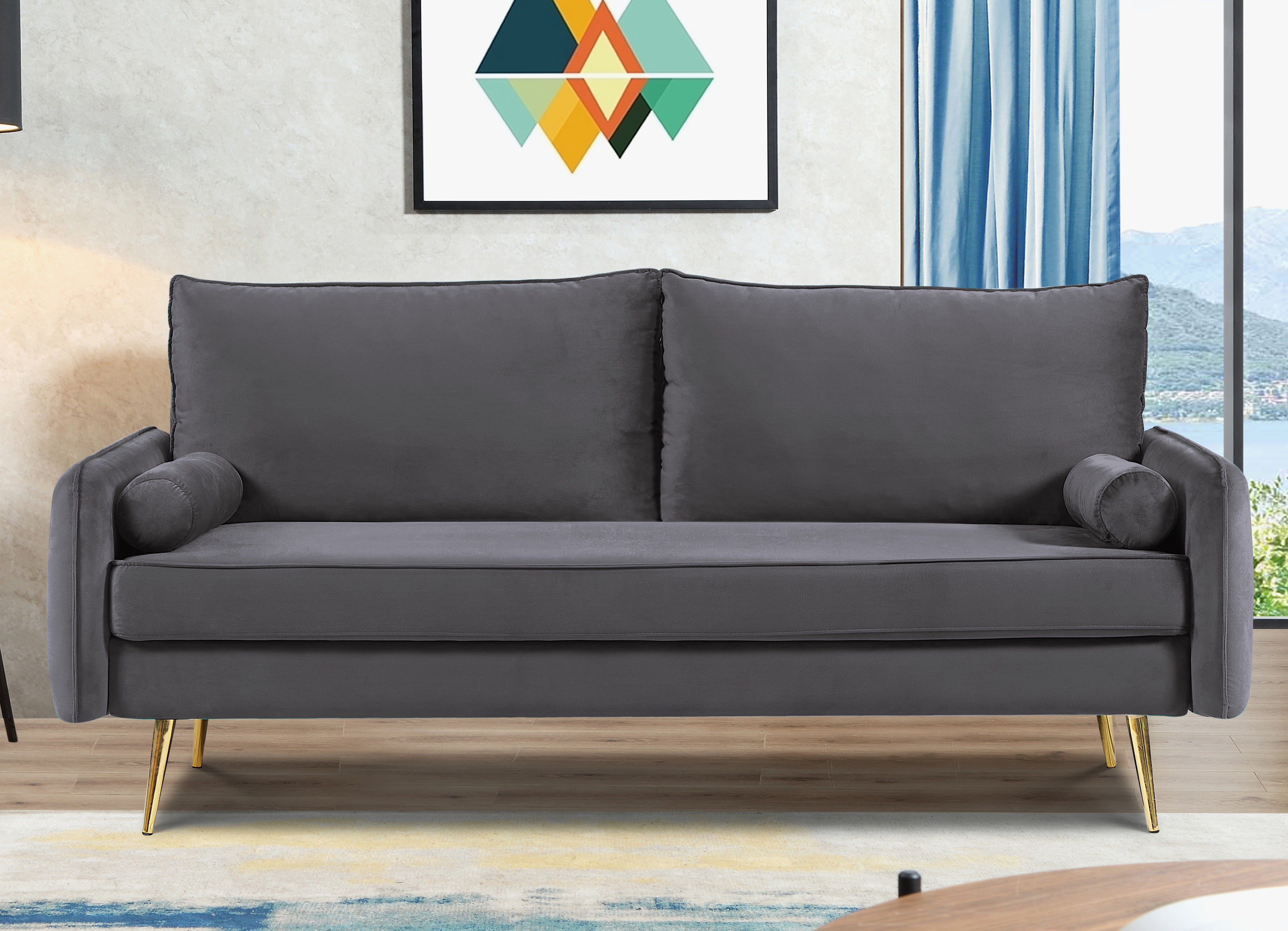 US Pride Furniture Villeda 70''W Polyester Square Arms Sofa Gray ...
