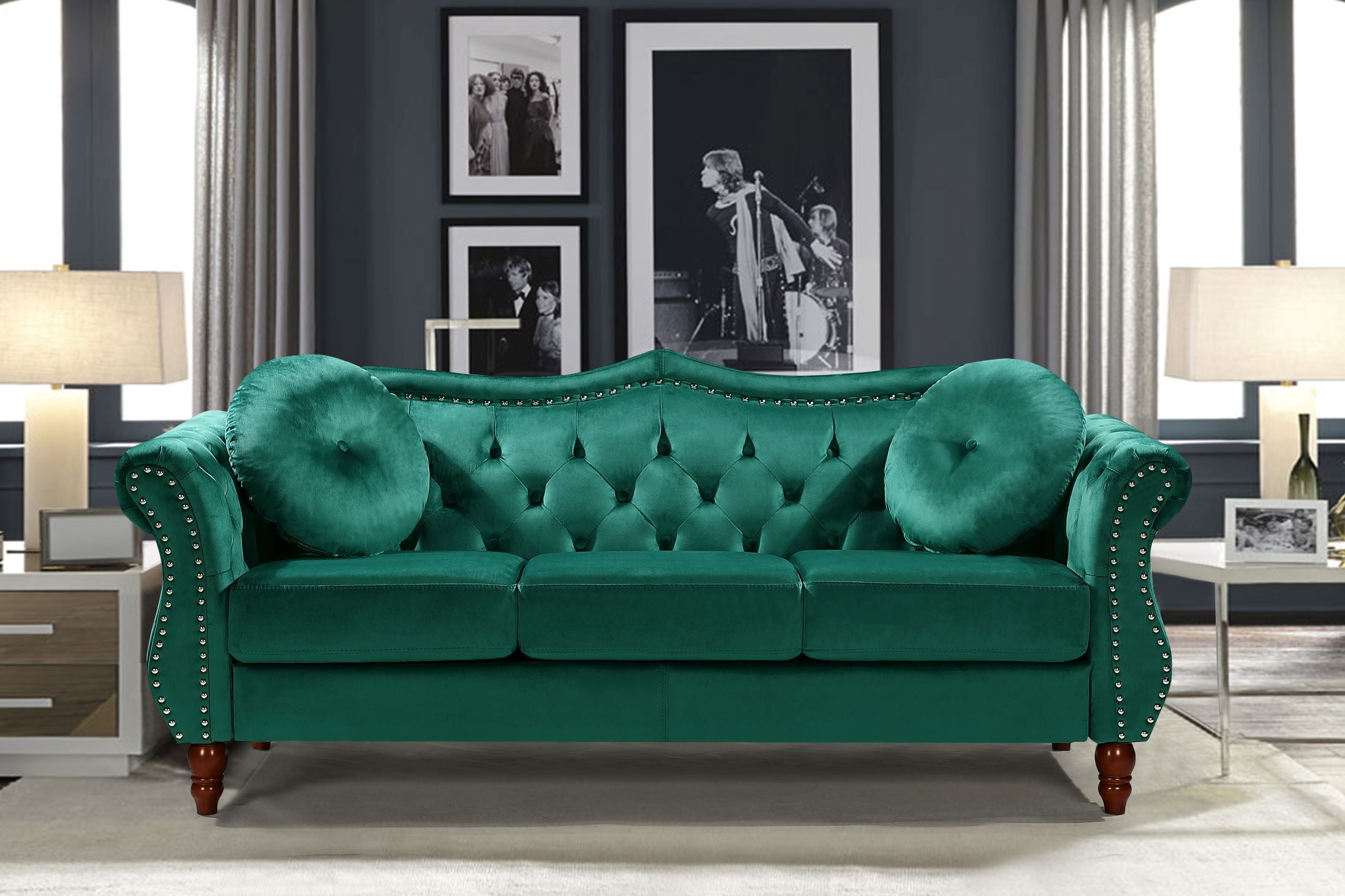 Uspridefurniture Wymore 79.5'' Velvet Rolled Arm Sofa,Green - Walmart.com