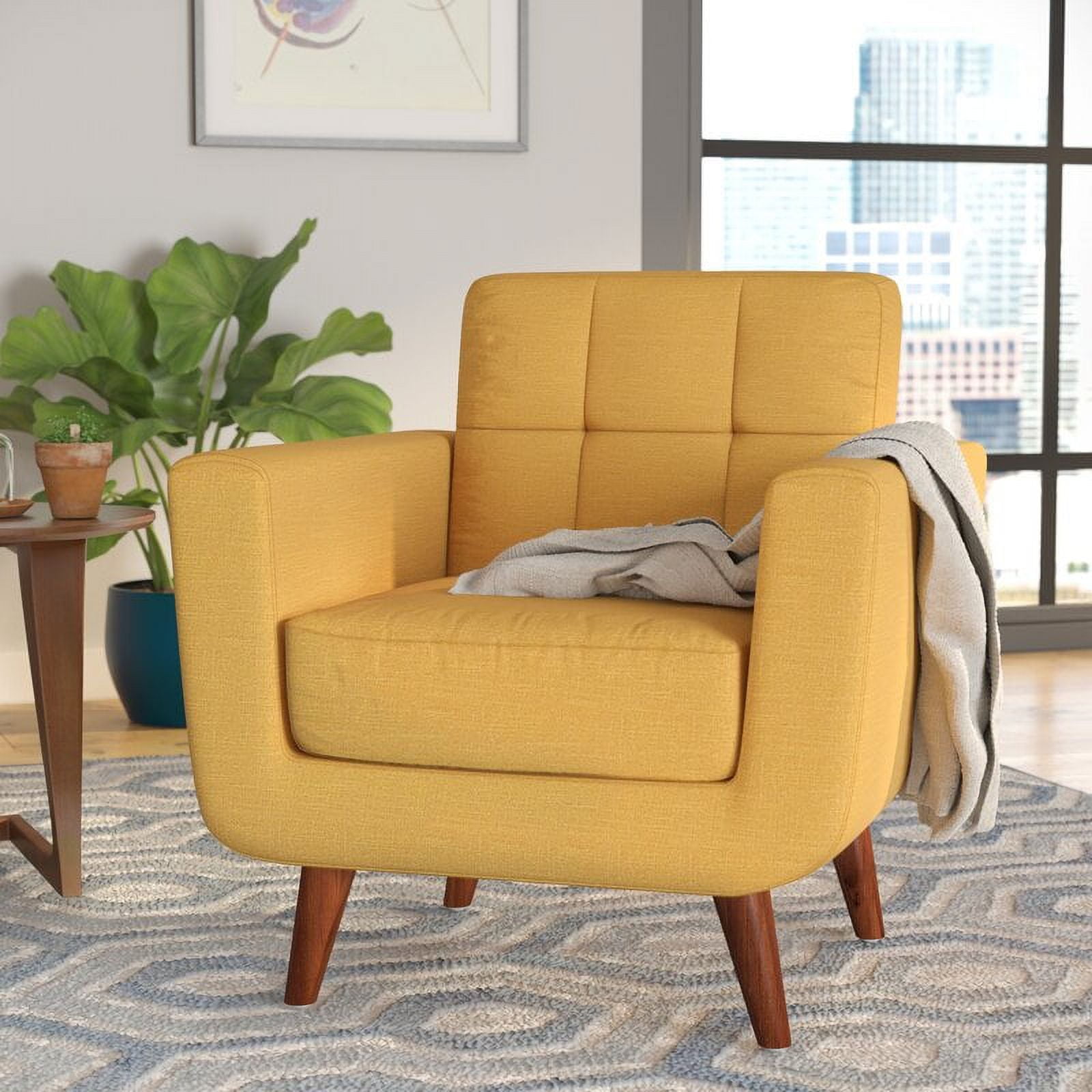 Uspridefurniture Zohaib 31.1'' Wide Tufted Linen Lounge Chair -Yellow ...