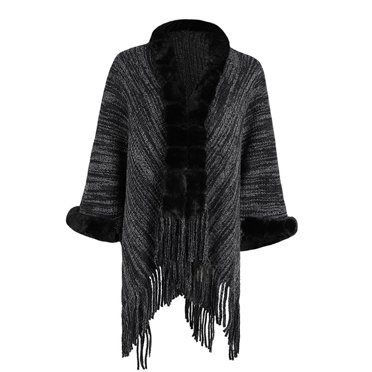 Odeerbi Women's Shawl Wraps, Fall Winter Poncho, Open Front Cardigan, Dark Gray - Walmart.com