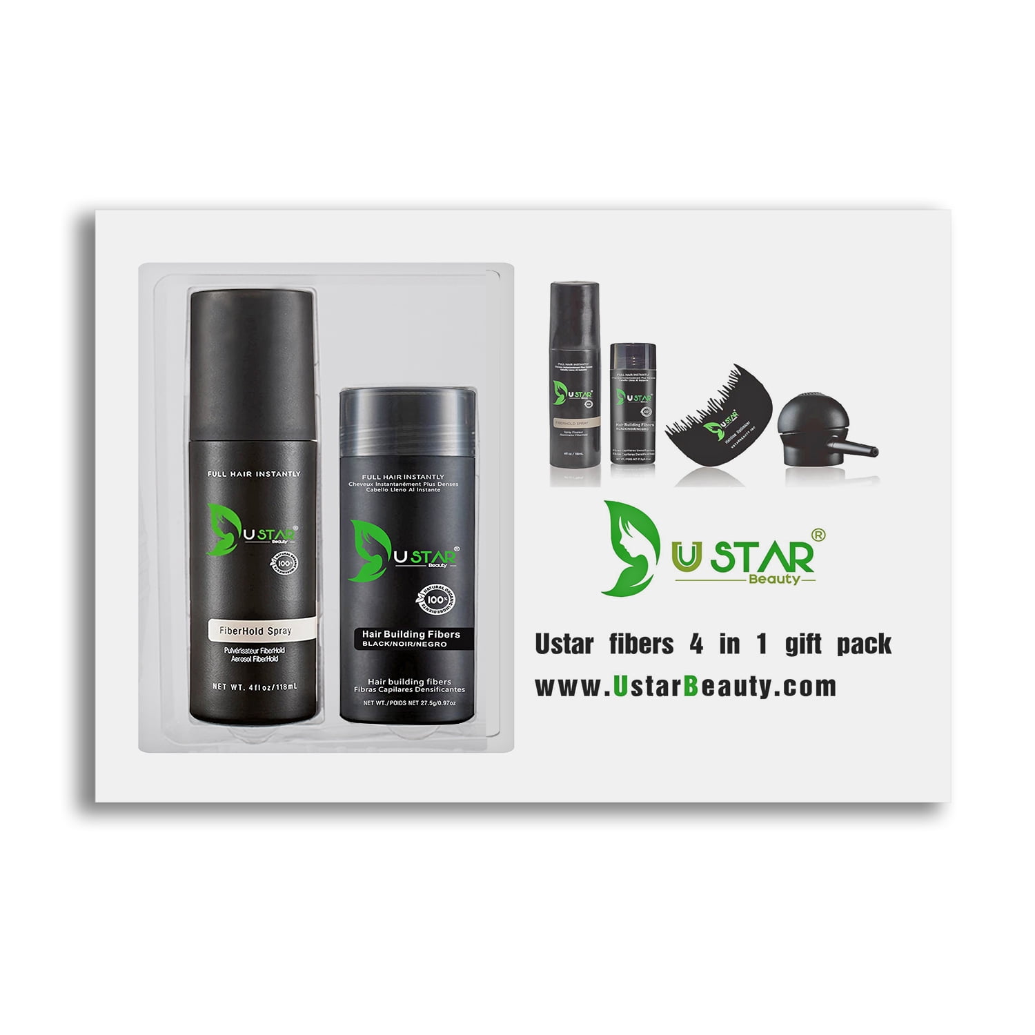 Ustar 4 In 1 Gift Pack, Comb, Applicator, FiberHold Spray, AUBURN ...