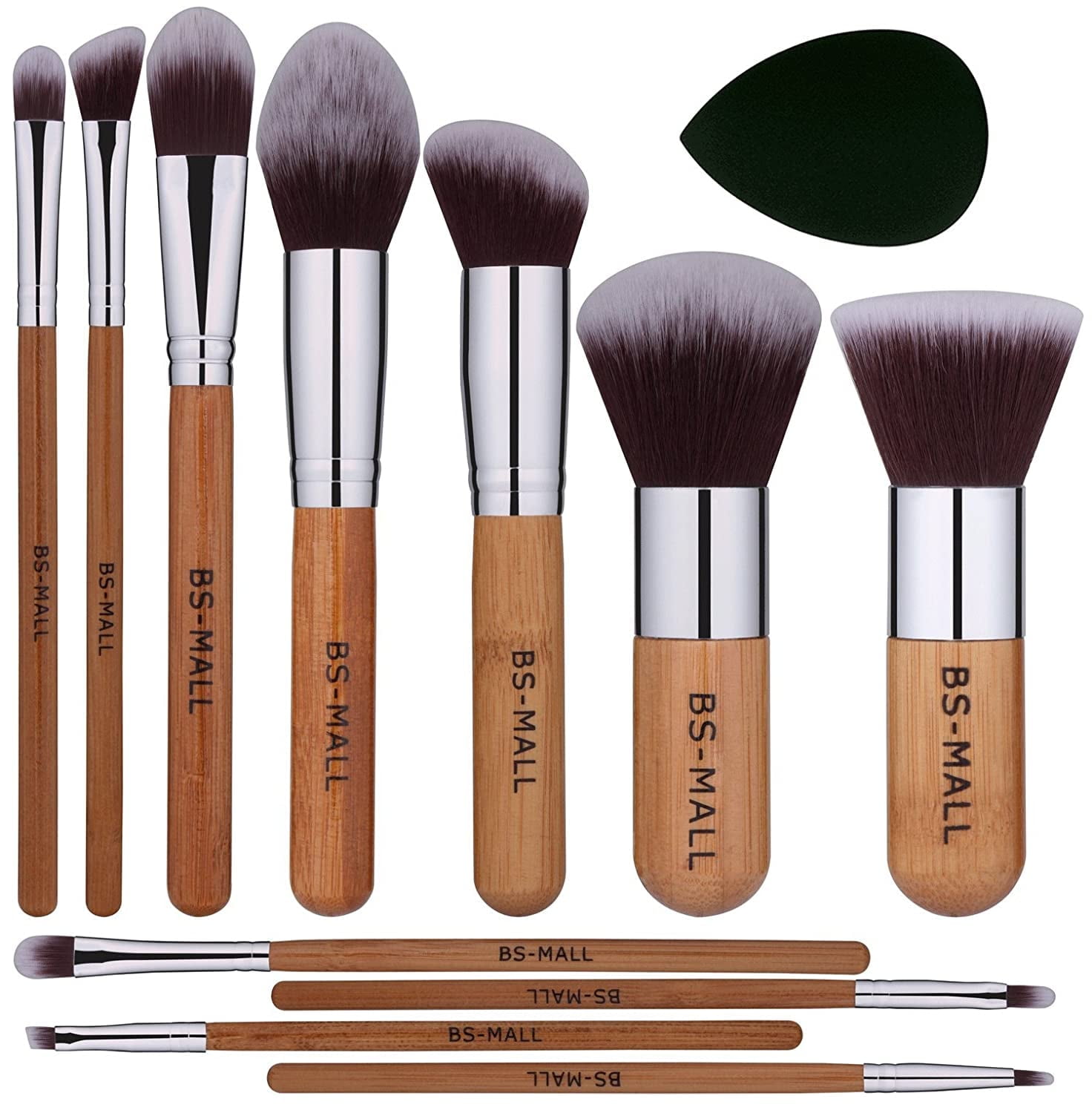 Ustar BS-MALL 11Pcs Bamboo Makeup Brush Set with Organizer Bag & Sponge ...