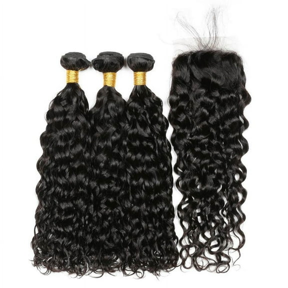 Deep Wave Bundles with 4x4 Closure Brazilian Virgin Human Hair 3 ...