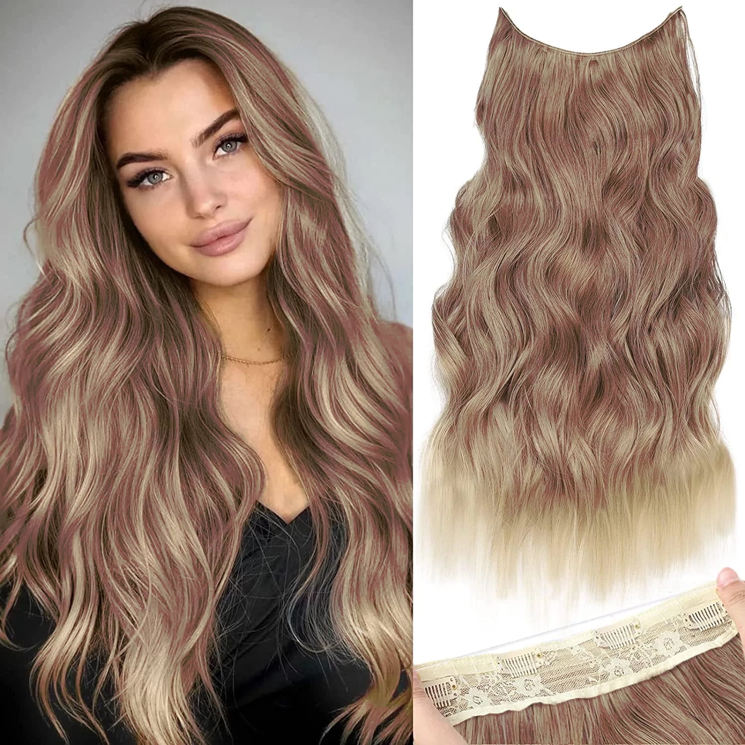 Ustar Long Wavy Invisible Wire Hair Extensions with Transparent Wire ...