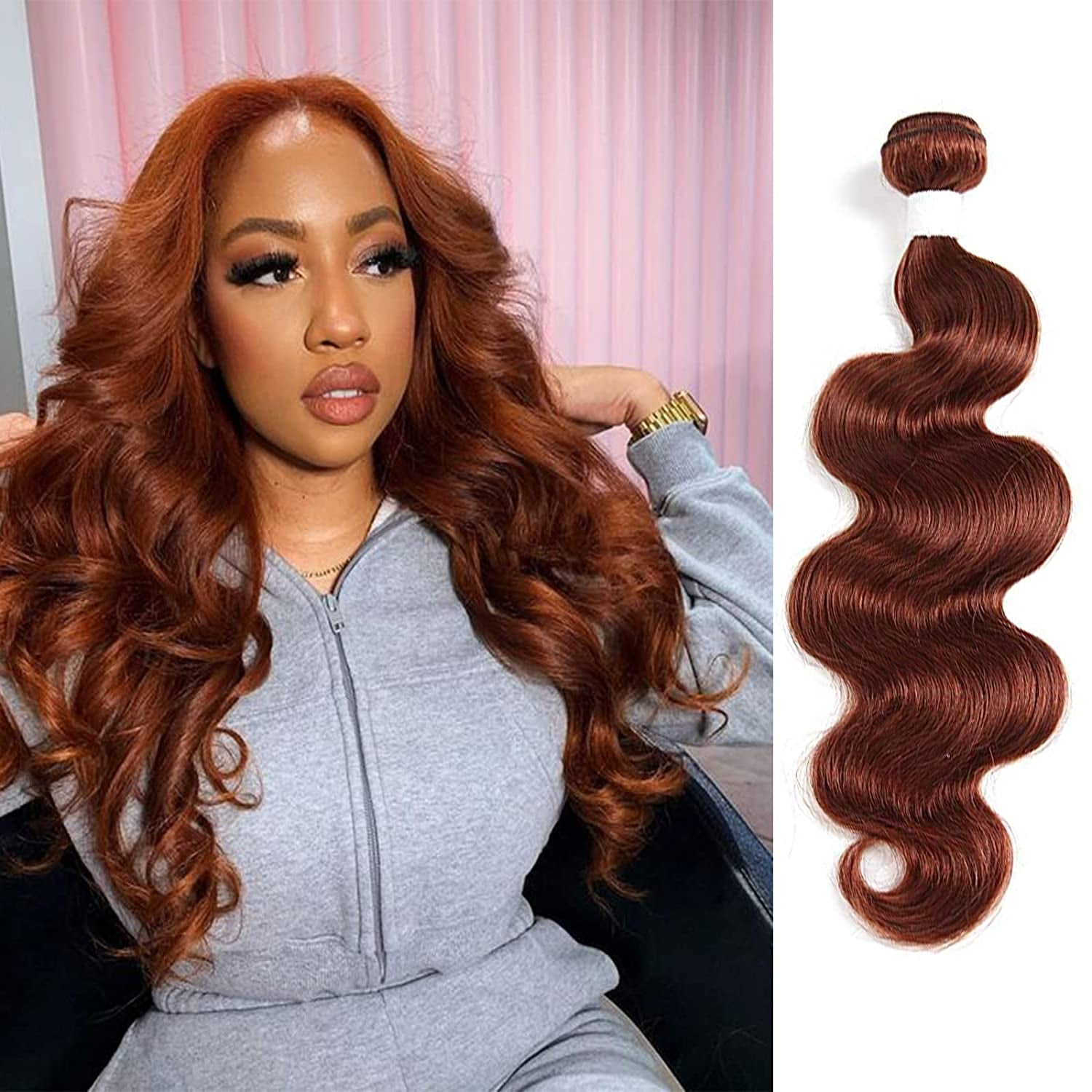 Ustar Virgin Human Hair Weave Body Wave Auburn Cooper Red Brazilian ...