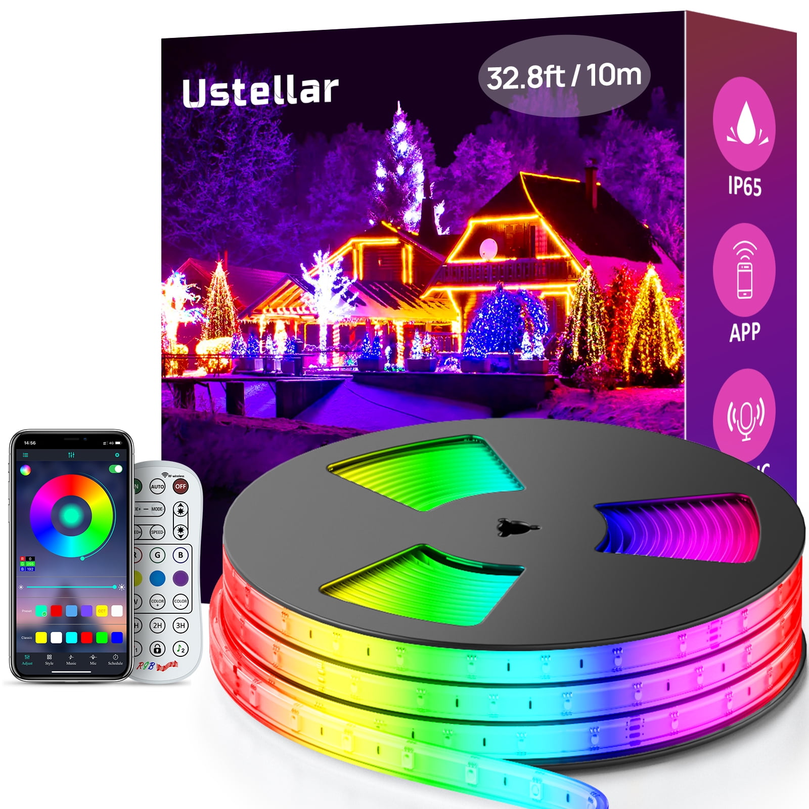Ustellar 32.8ft Outdoor Waterproof LED Strip Lights with Remote ...