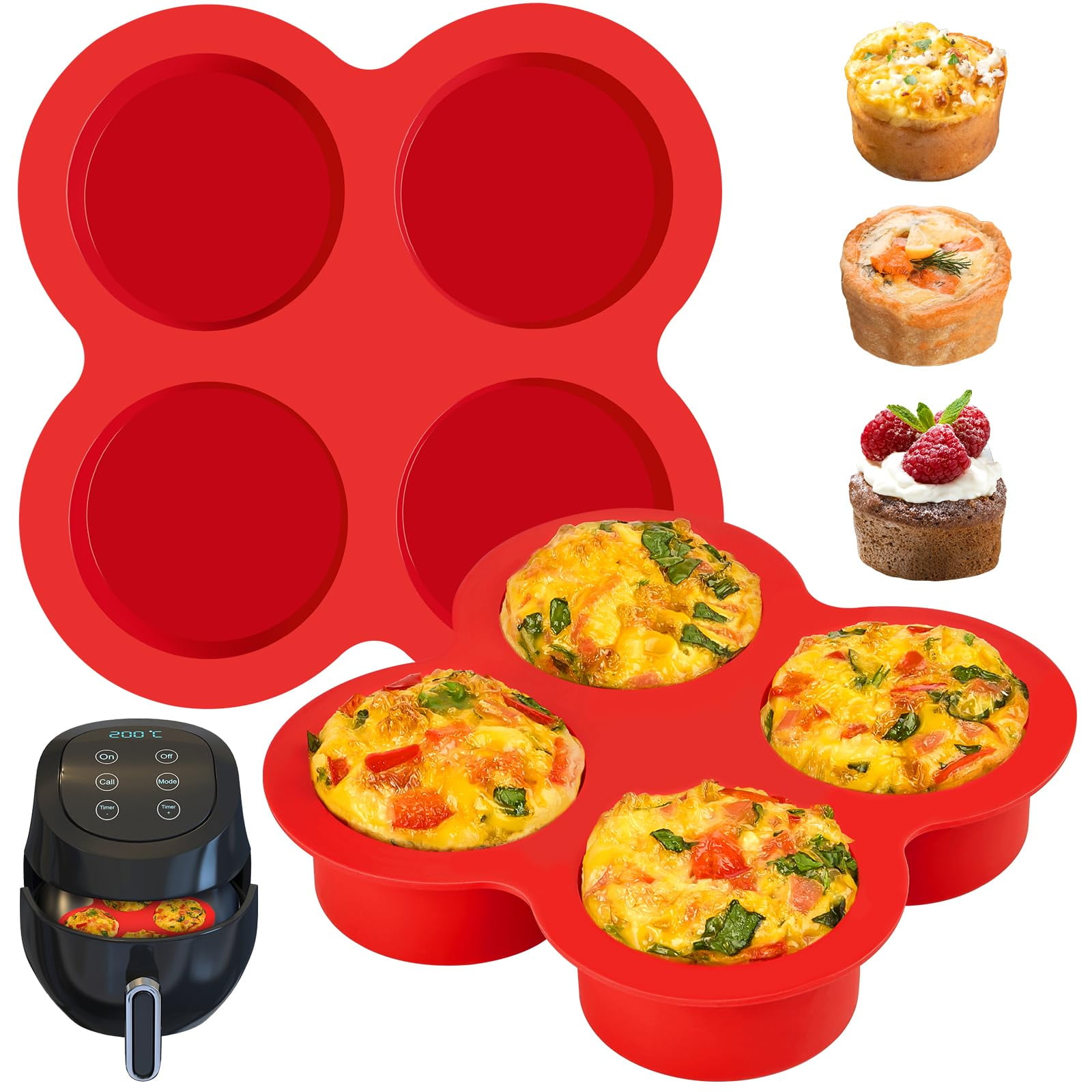 Ustris 2 Pack Air Fryer Egg Mold, 4 Cups Silicone Air Fryer Baking Pan ...