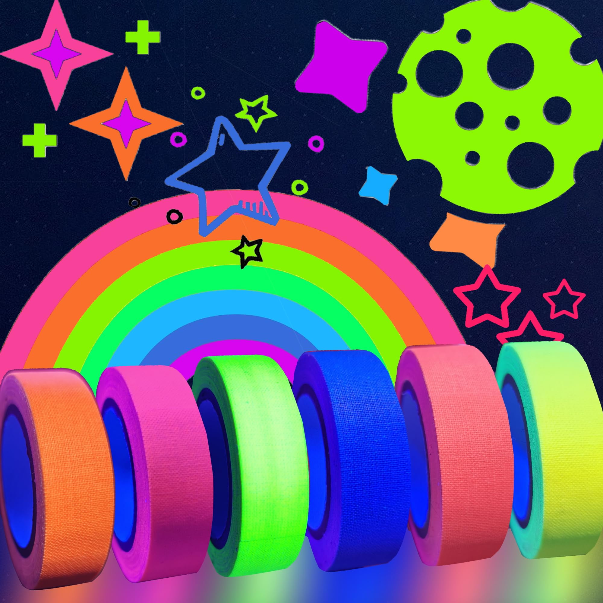 Ustris 6-Rolls Neon Gaffer Cloth UV Blacklight Tape for Party Supplies ...