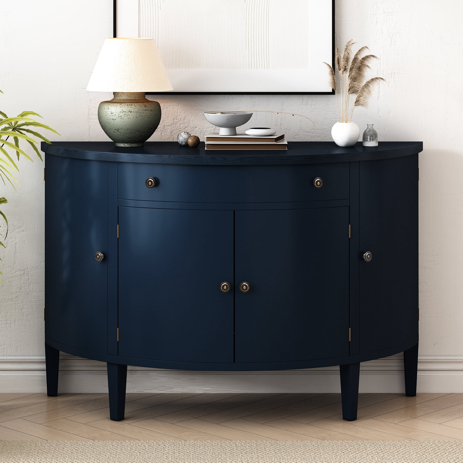 Ustyle Curved Cabinet In Navy - & Pine 4 Doors, 1 Drawer, Adjustable ...