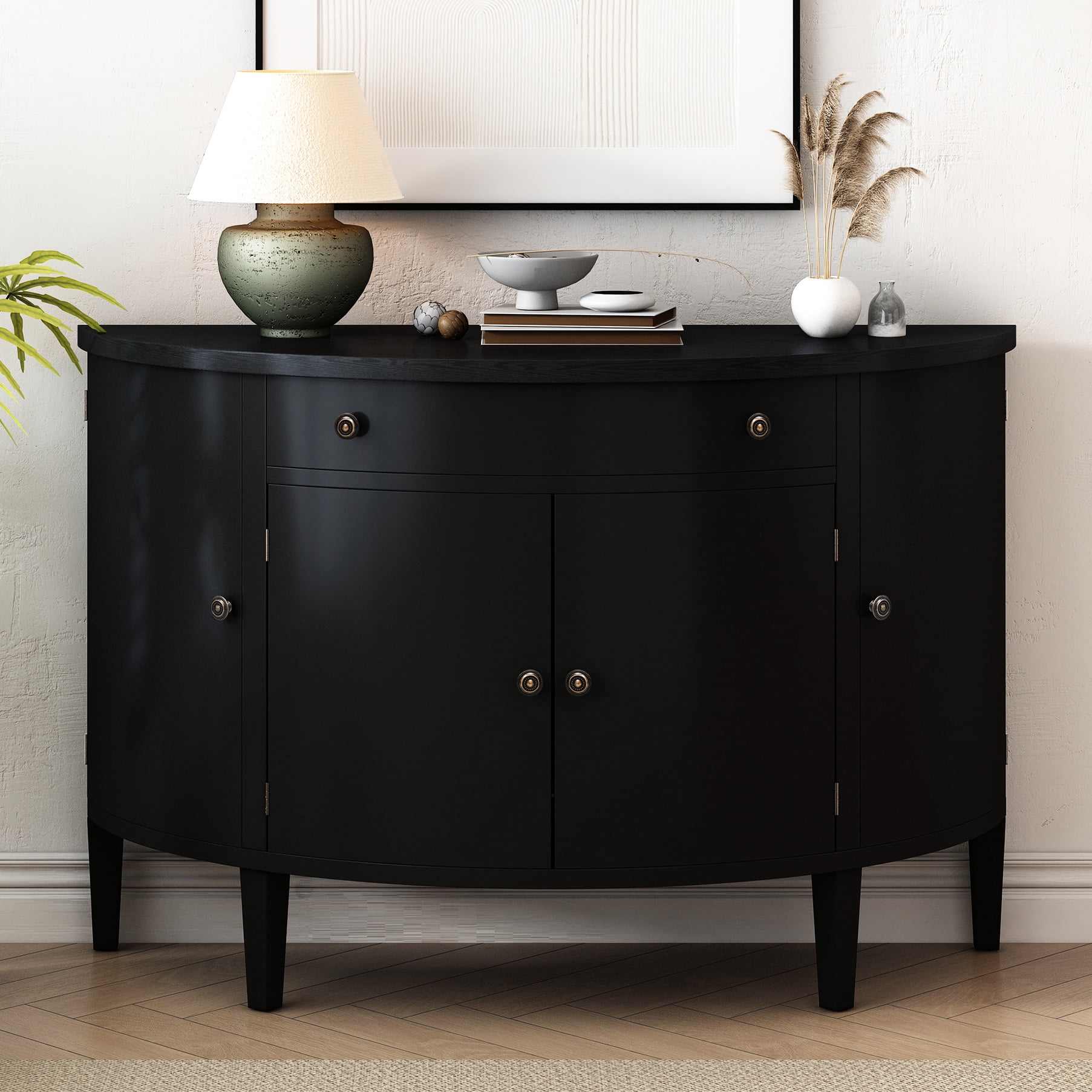 Ustyle Curved Storage Cabinet In Black, & Fir, Adjustable Shelves For ...