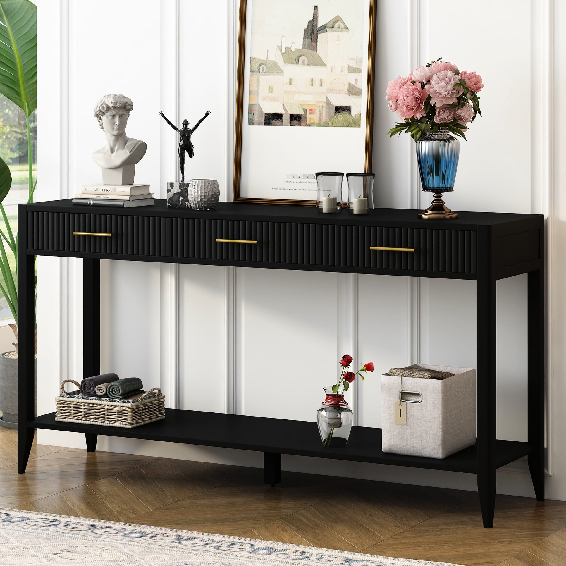 Ustyle Entryway Console Table With Stunning Vertical Stripe Drawers ...