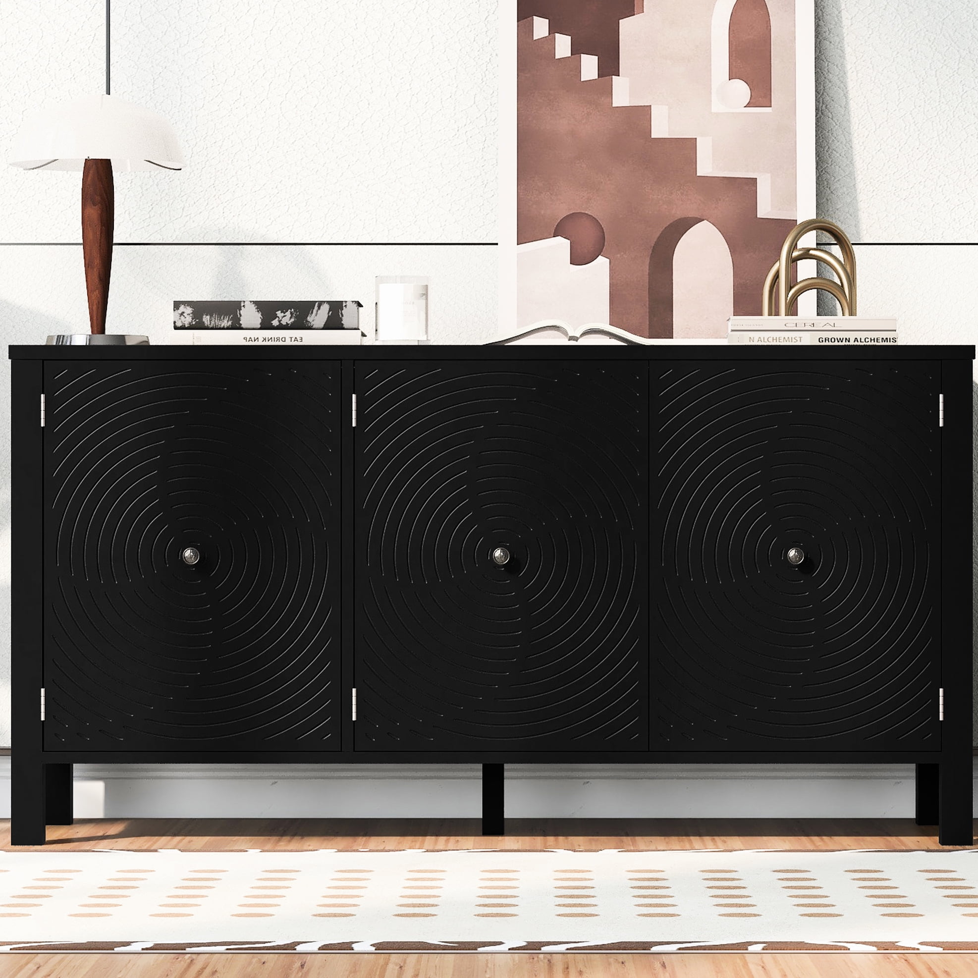Ustyle Three-door Sideboard With Intriguing Swirl Pattern Doors - 104. ...
