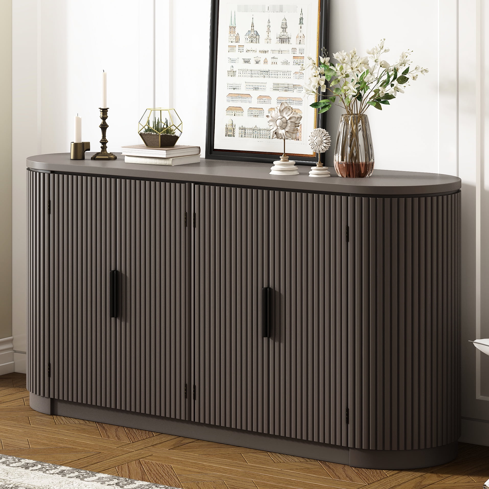 Ustyle Vertical Striped Door Cupboard - , Metal Handles Adjustable ...